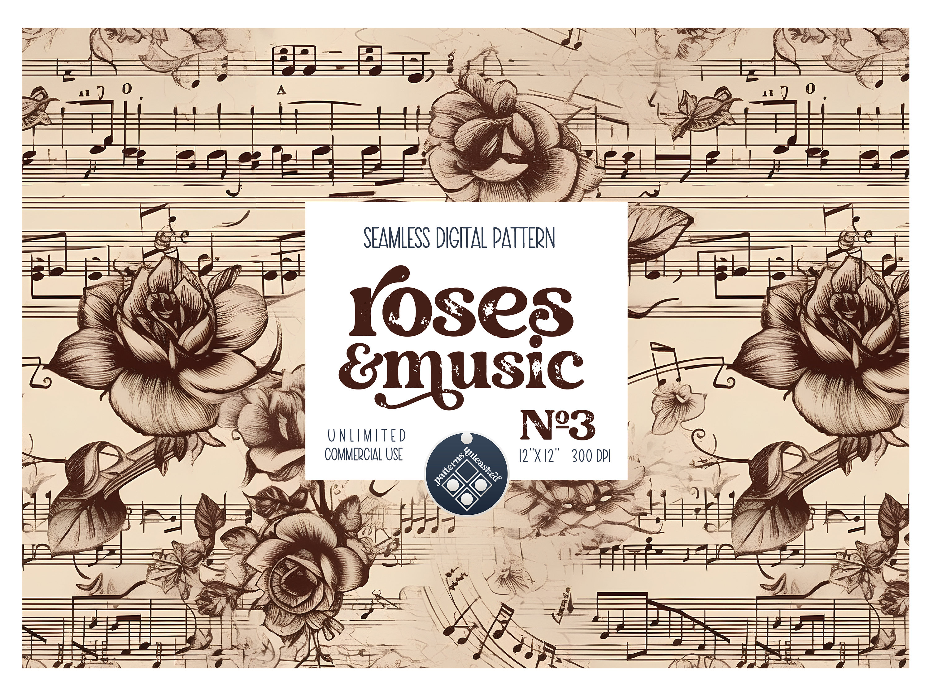 Musical Notes and Flowers Seamless Pattern Unlimited Commercial Use ...