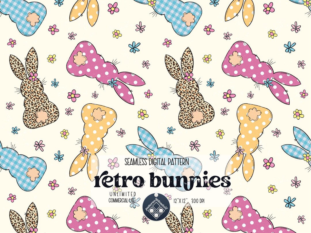 Retro Bunnies Digital Seamless Pattern Unlimited Commercial Use Print ...