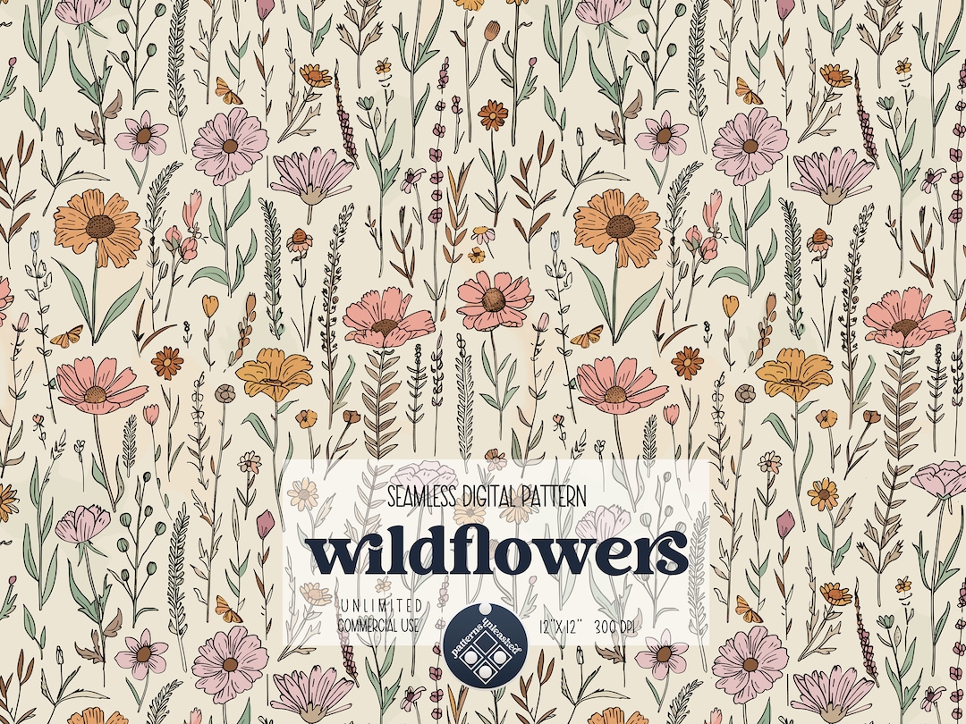 Bohemian Wildflowers Digital Seamless Pattern Unlimited Commercial Use ...