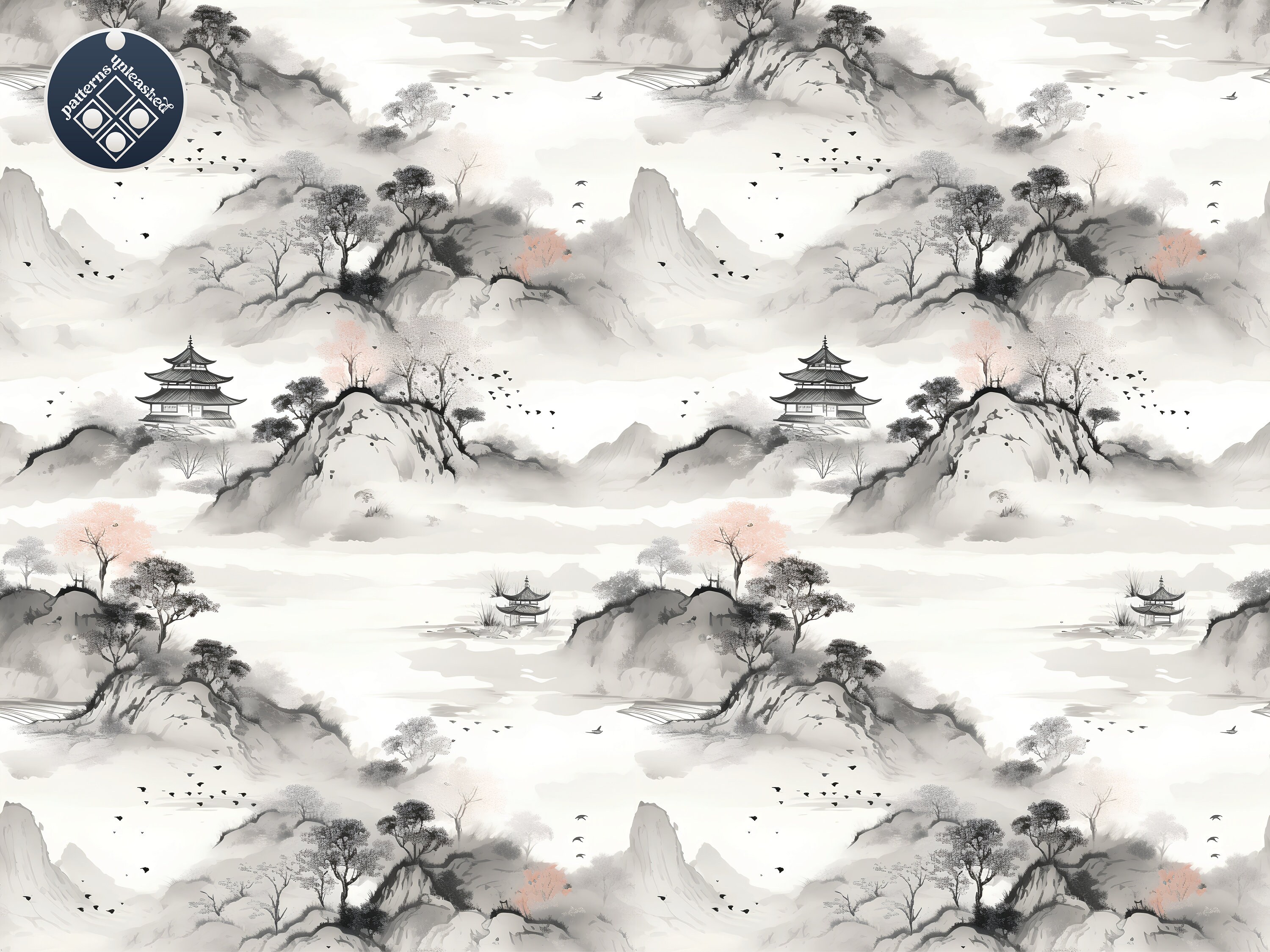 Landscape Japanese Seamless Pattern Unlimited Commercial Use Digital ...