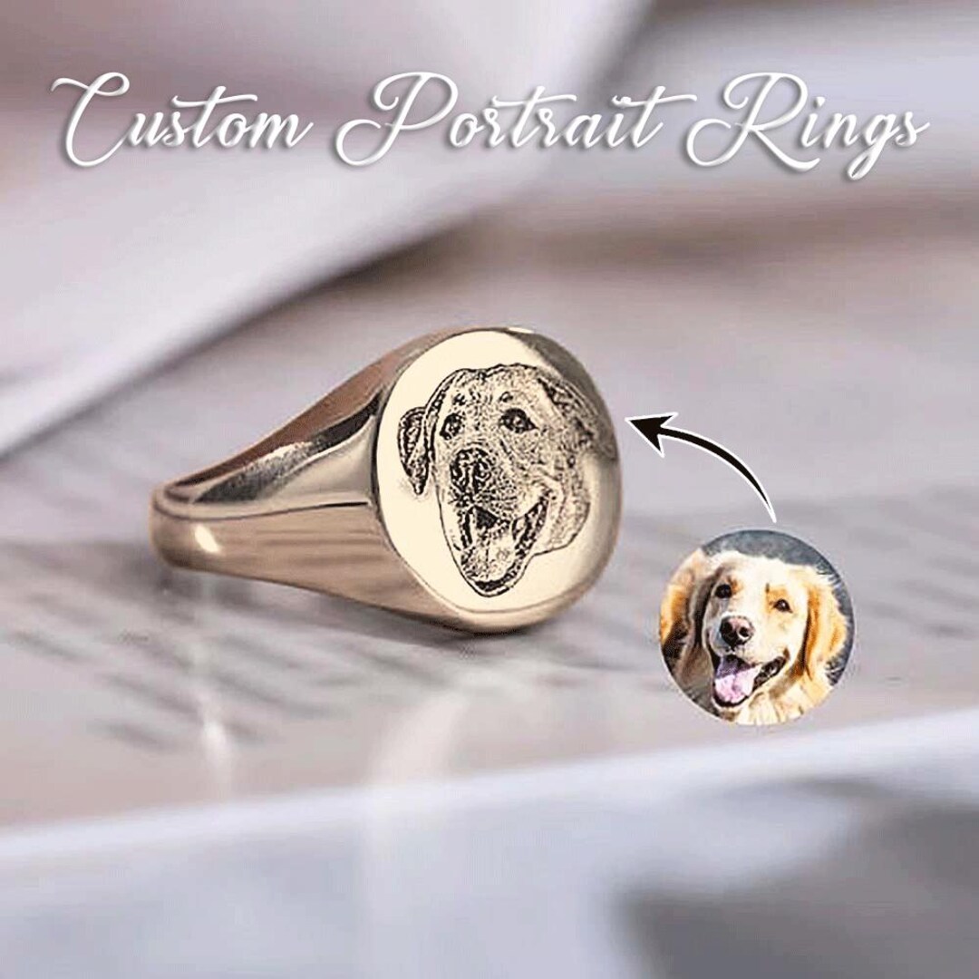 Custom Pet Portrait Ring Signet Personalized Pinky Rings Engraved Dog ...