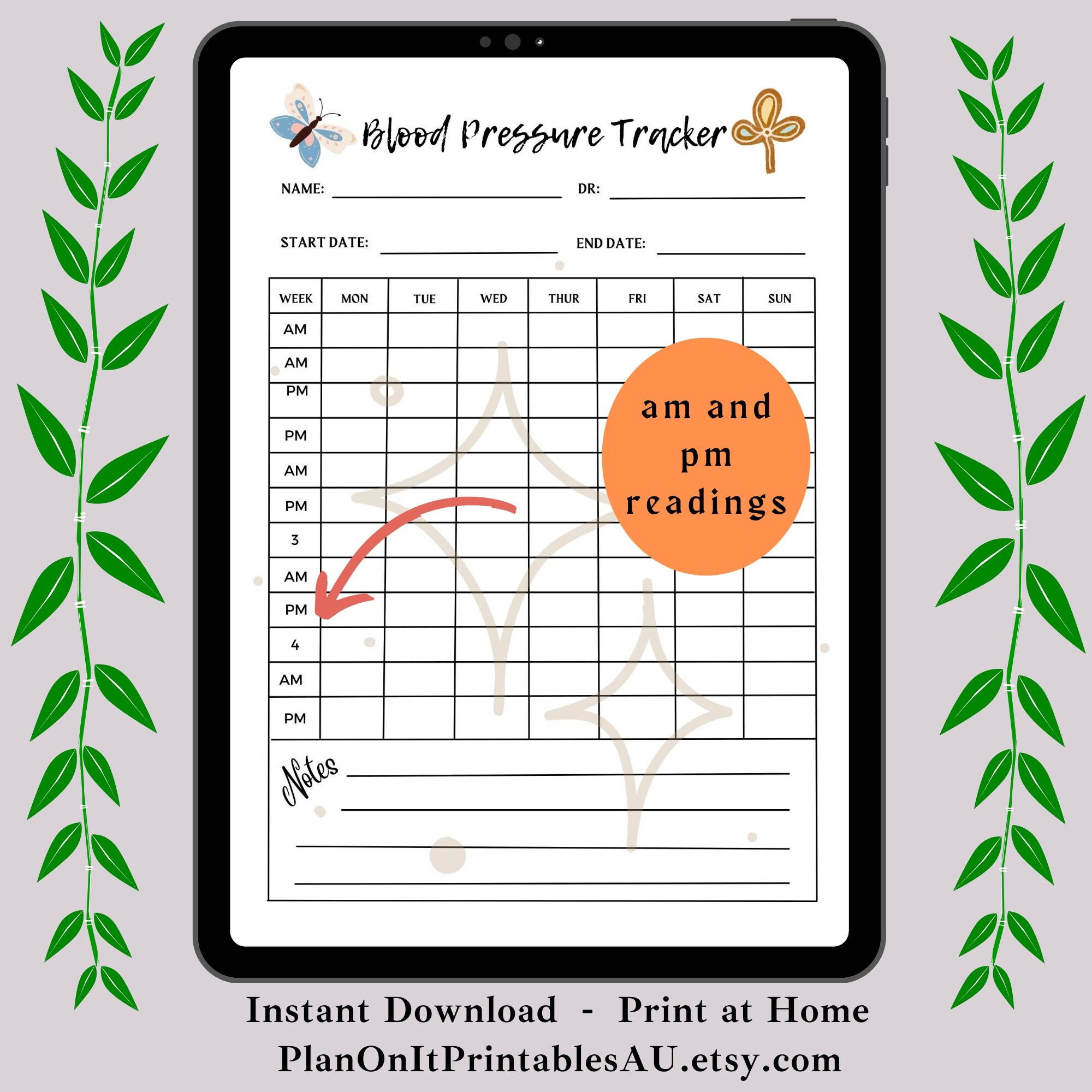Blood Pressure Tracker, Blood Pressure Logbook Printable, BP Printable ...