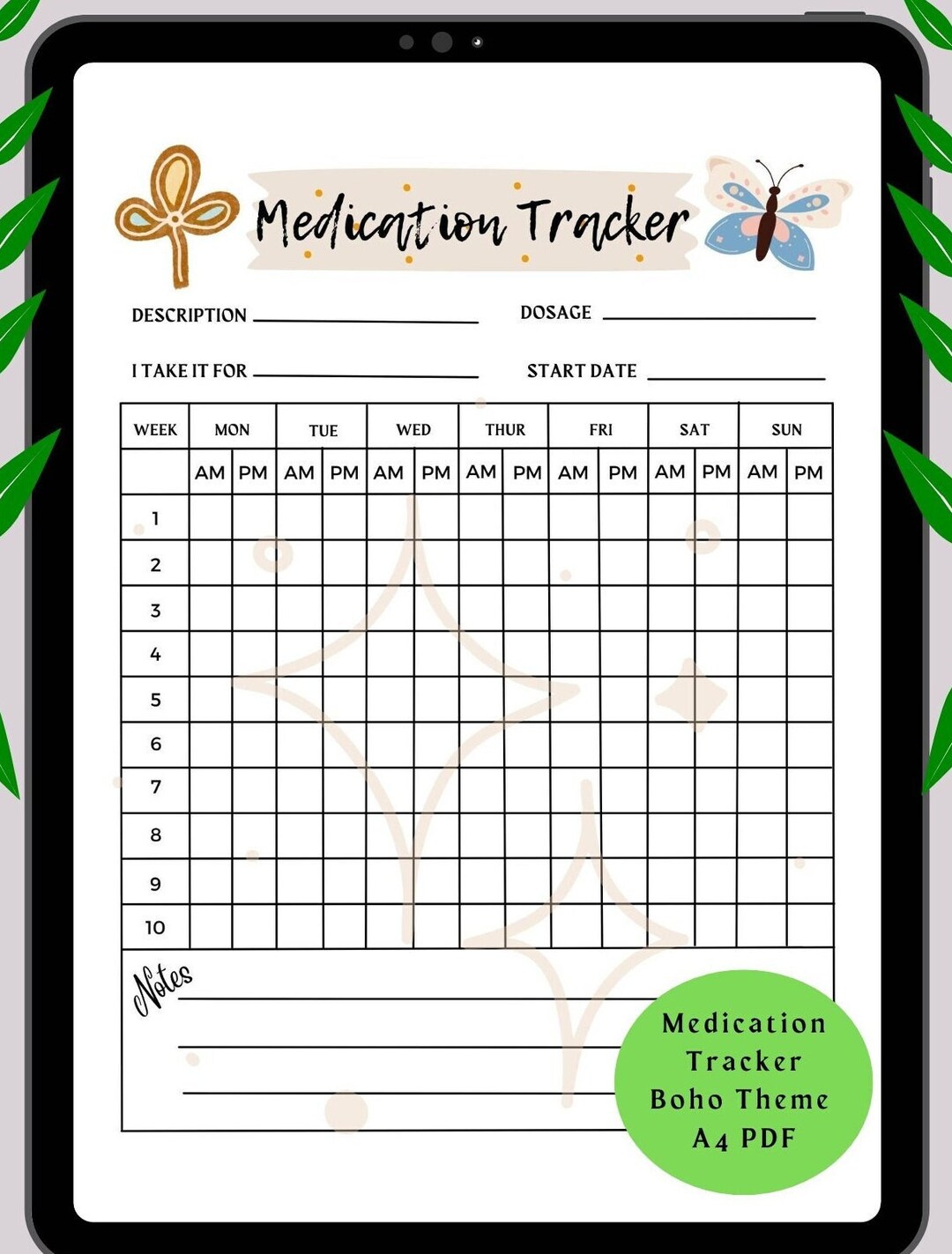 Medication Tracker Printable, Boho Design, Daily Medication Sheet ...