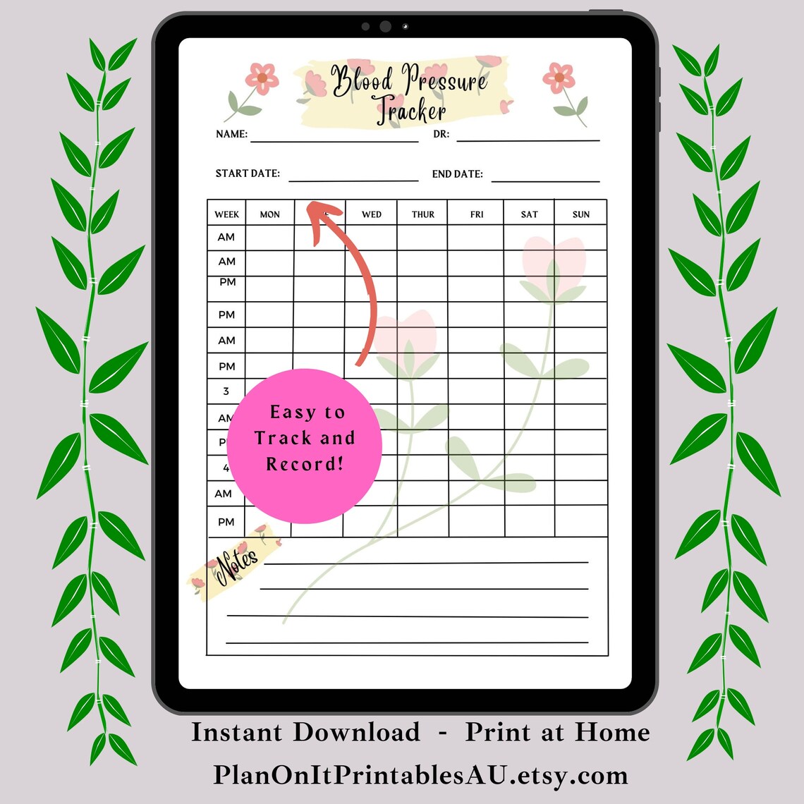 Blood Pressure Tracker Blood Pressure Logbook Printable BP - Etsy