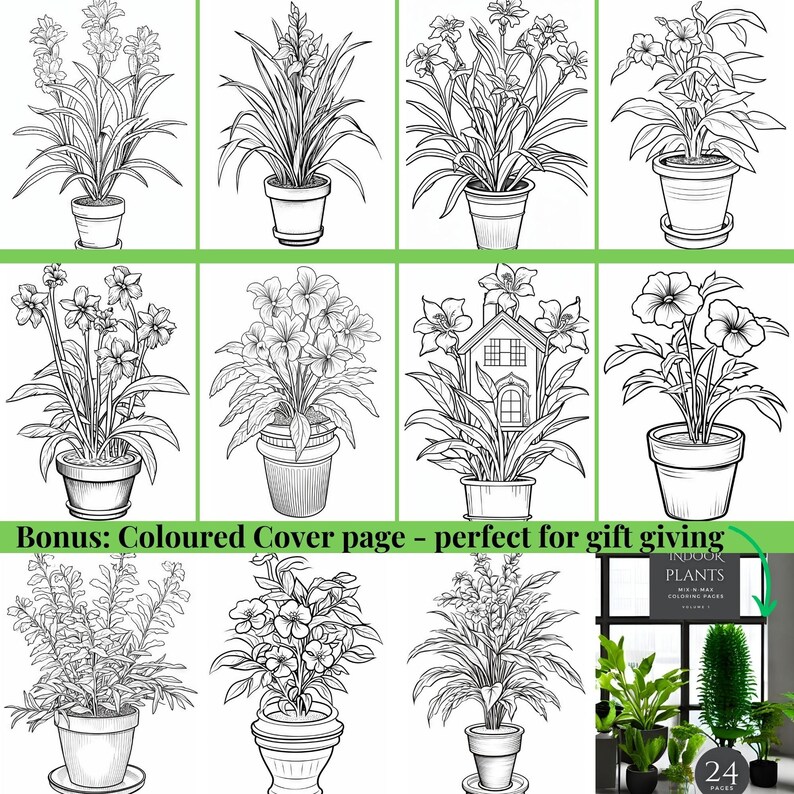 24-page Printable Plants Coloring Book for Adults, Indoor Plants ...