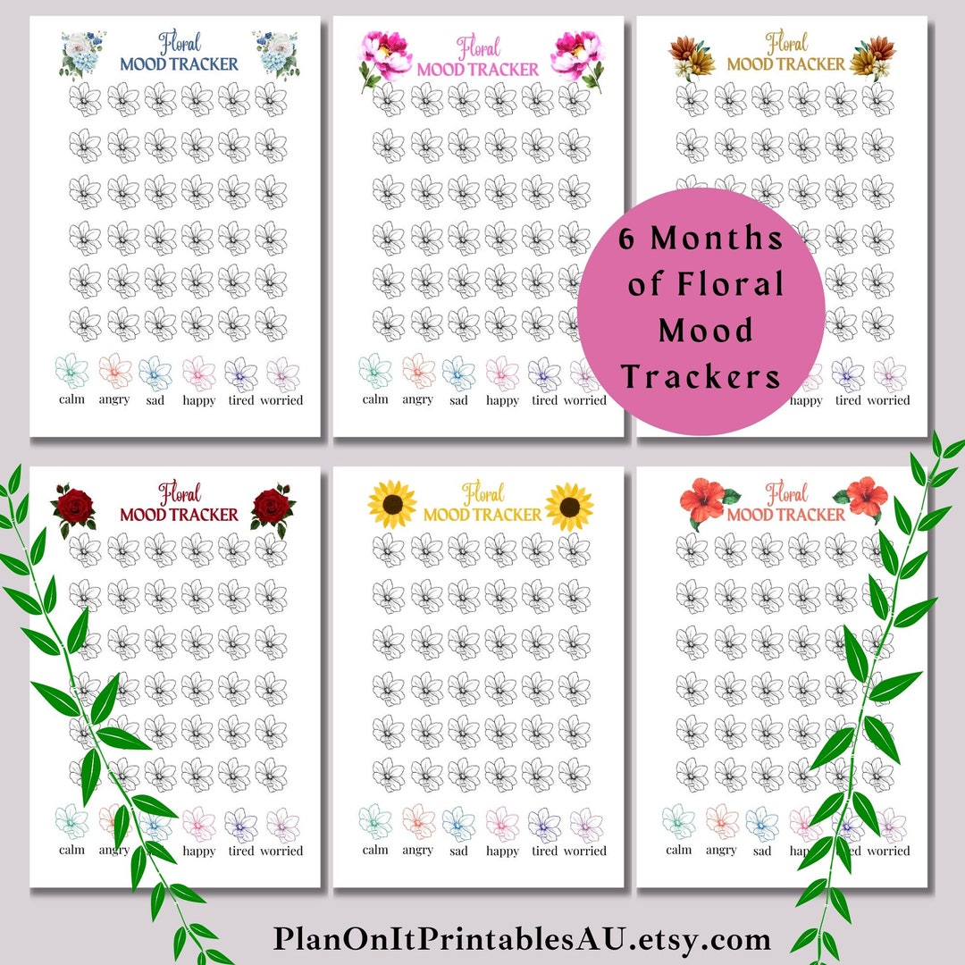 Floral Easy Mood Tracker Bundle, Daily Mood and Anxiety Trackers ...