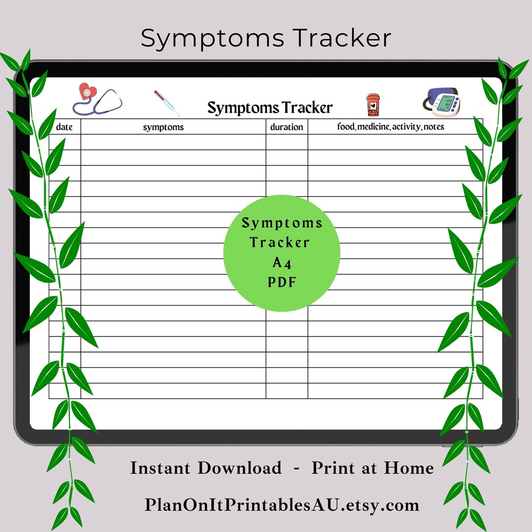 Daily Symptoms Tracker Landscape, Symptom Tracker Template, Personal ...