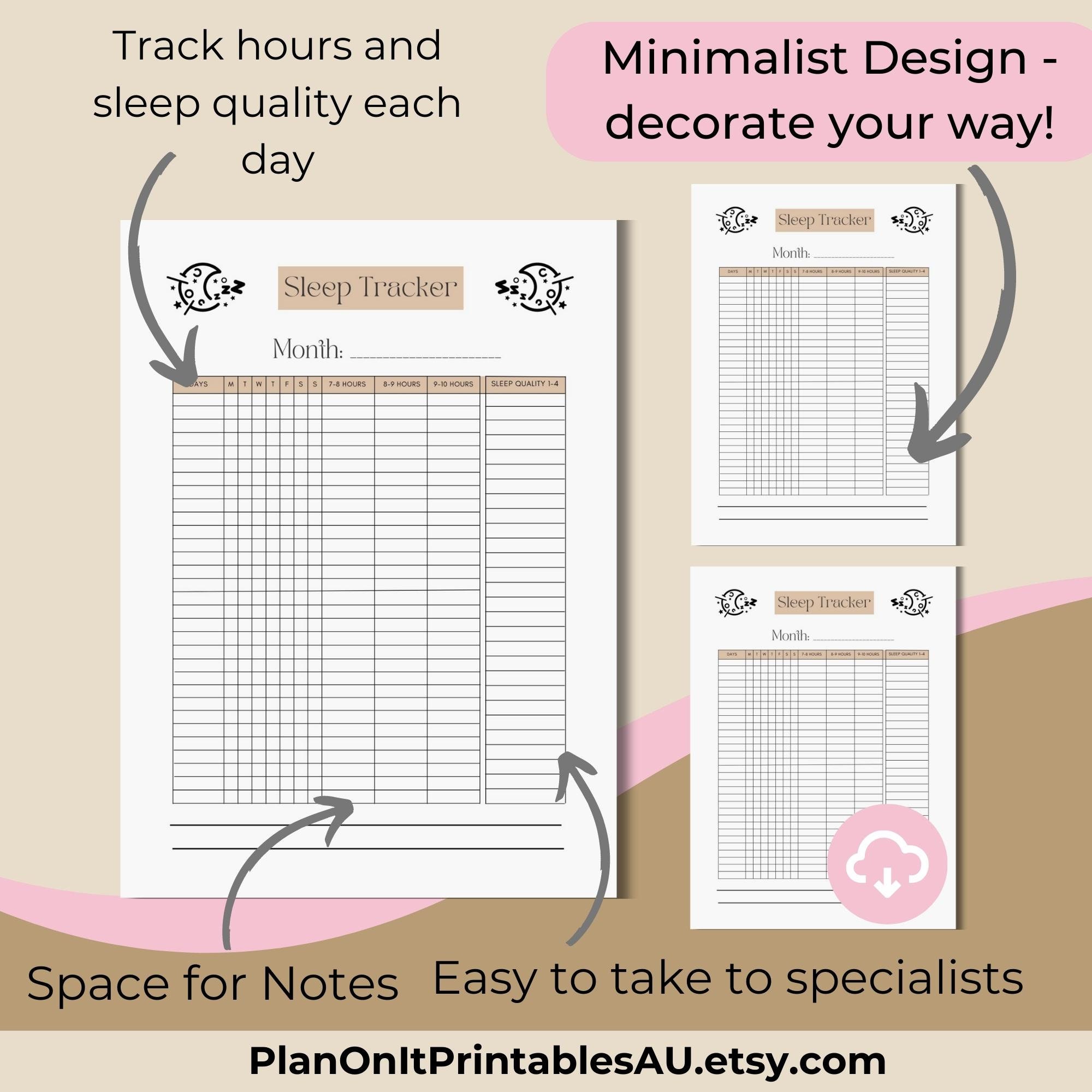 Sleep Tracker Printable, Sleep Tracking Chart, Sleep Log Template ...