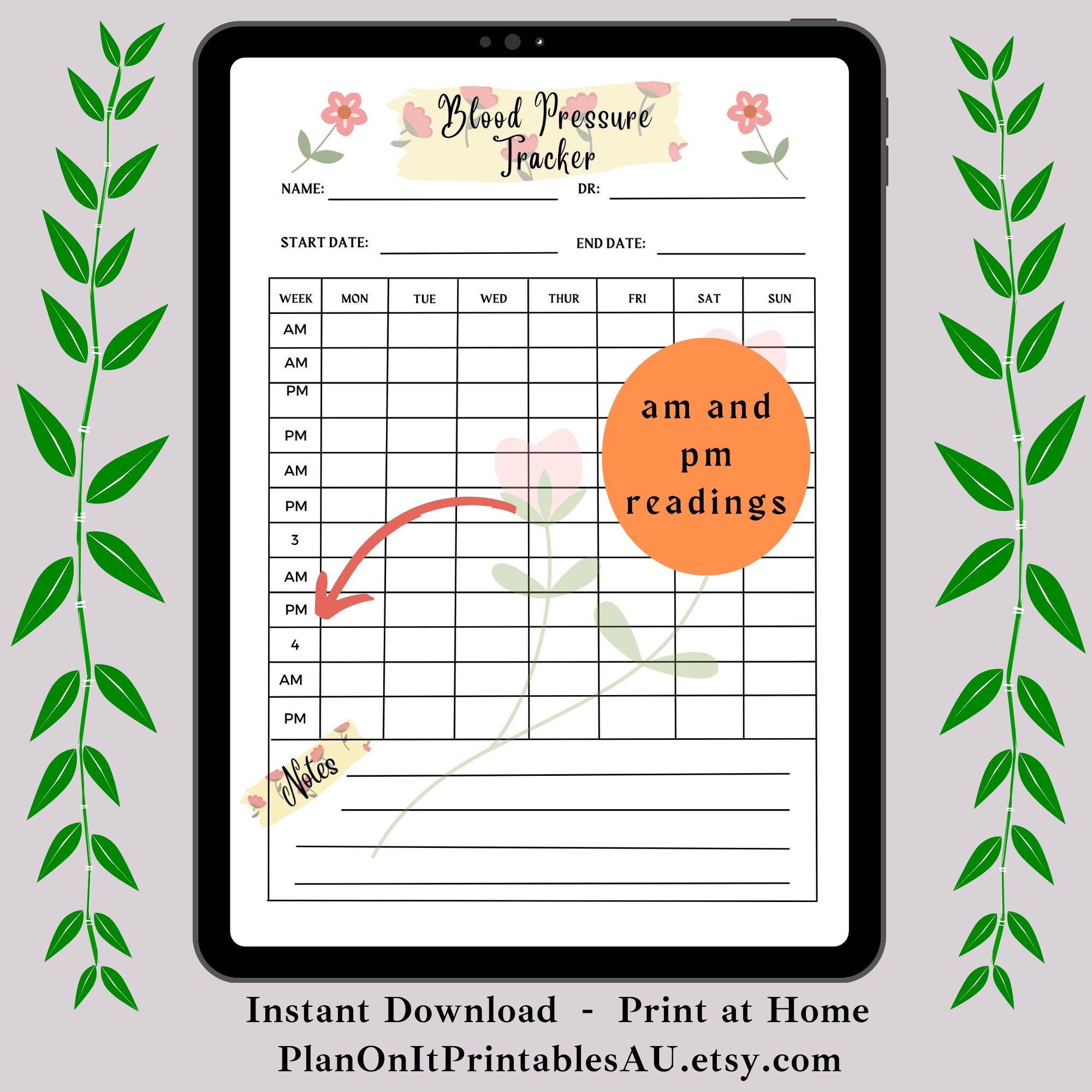 Blood Pressure Tracker Blood Pressure Logbook Printable BP - Etsy