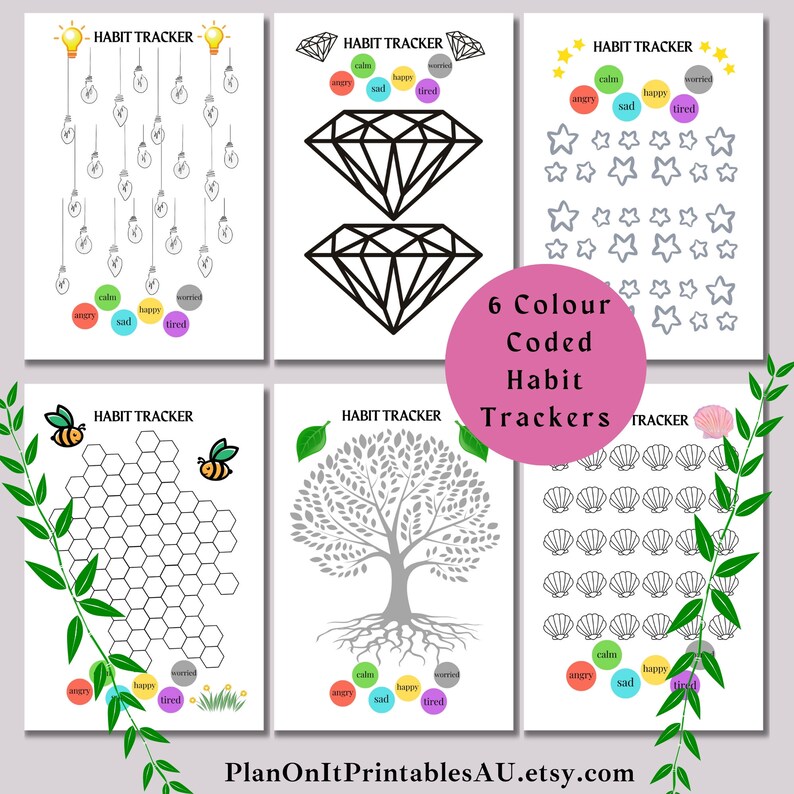 Habit Tracker Bundle: 6 Printable Pdfs Daily, Weekly and Monthly Habit ...