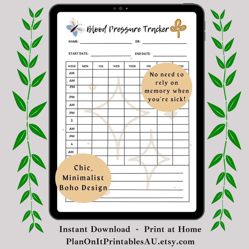Blood Pressure Tracker, Blood Pressure Logbook Printable, BP Printable ...