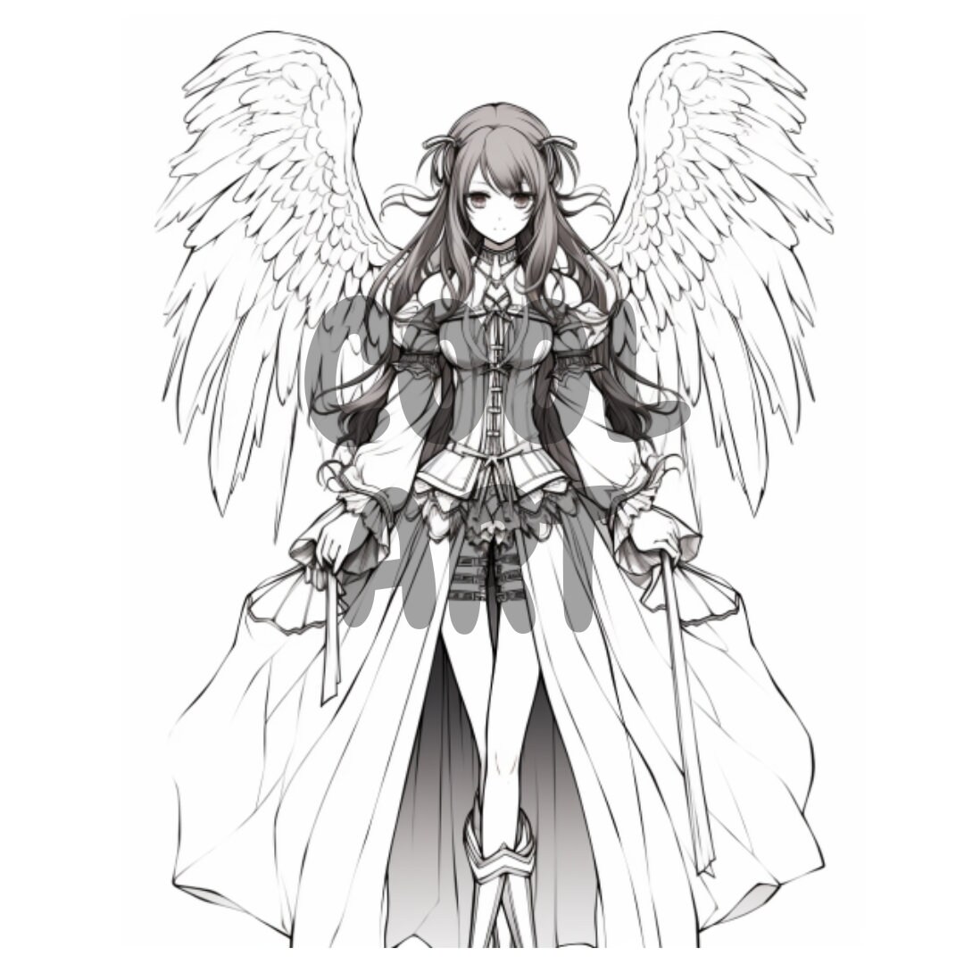 Anime Girls Coloring Book, 18 Pages Adults + Kids- Download - Grayscale ...