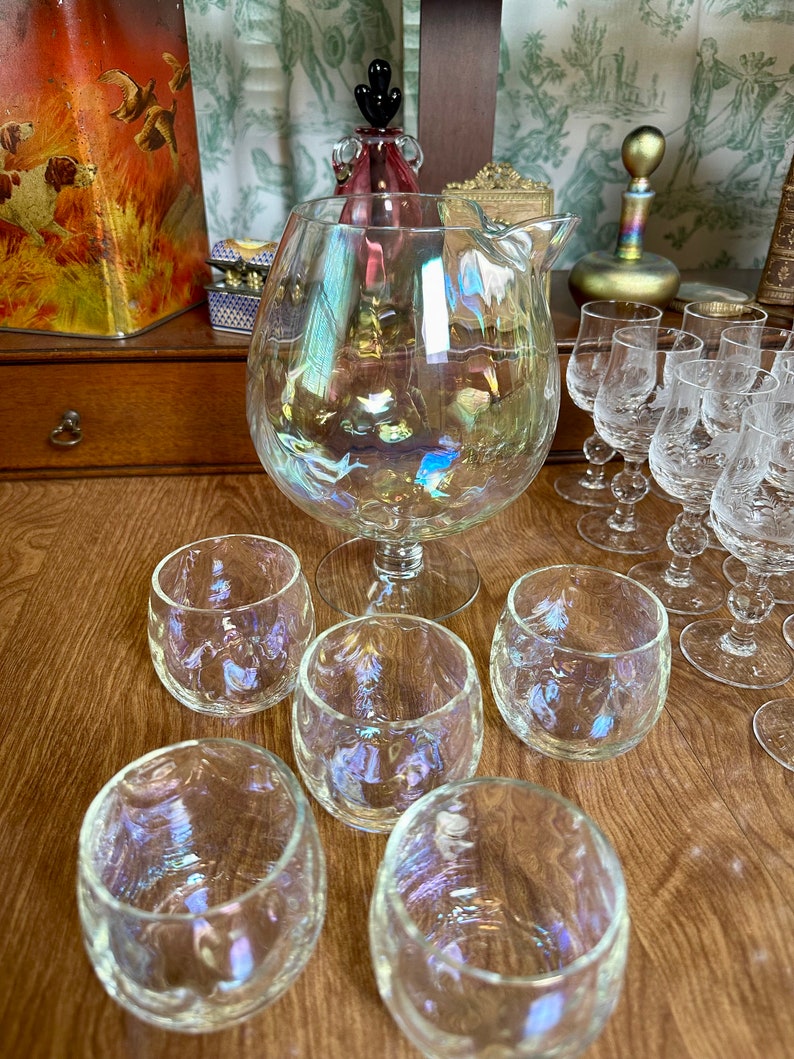 West Virginia Glass Draping Iridescent Pedestal Pitcher Set - Etsy