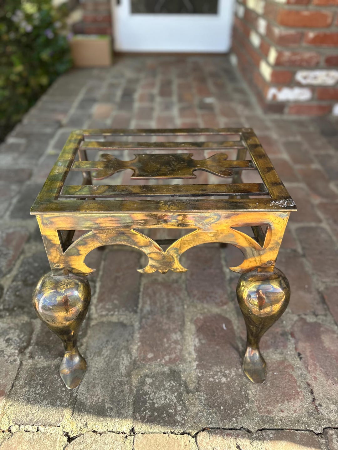 Large Antique Brass & Iron Hearth Footman | Victorian Fireside Trivet ...