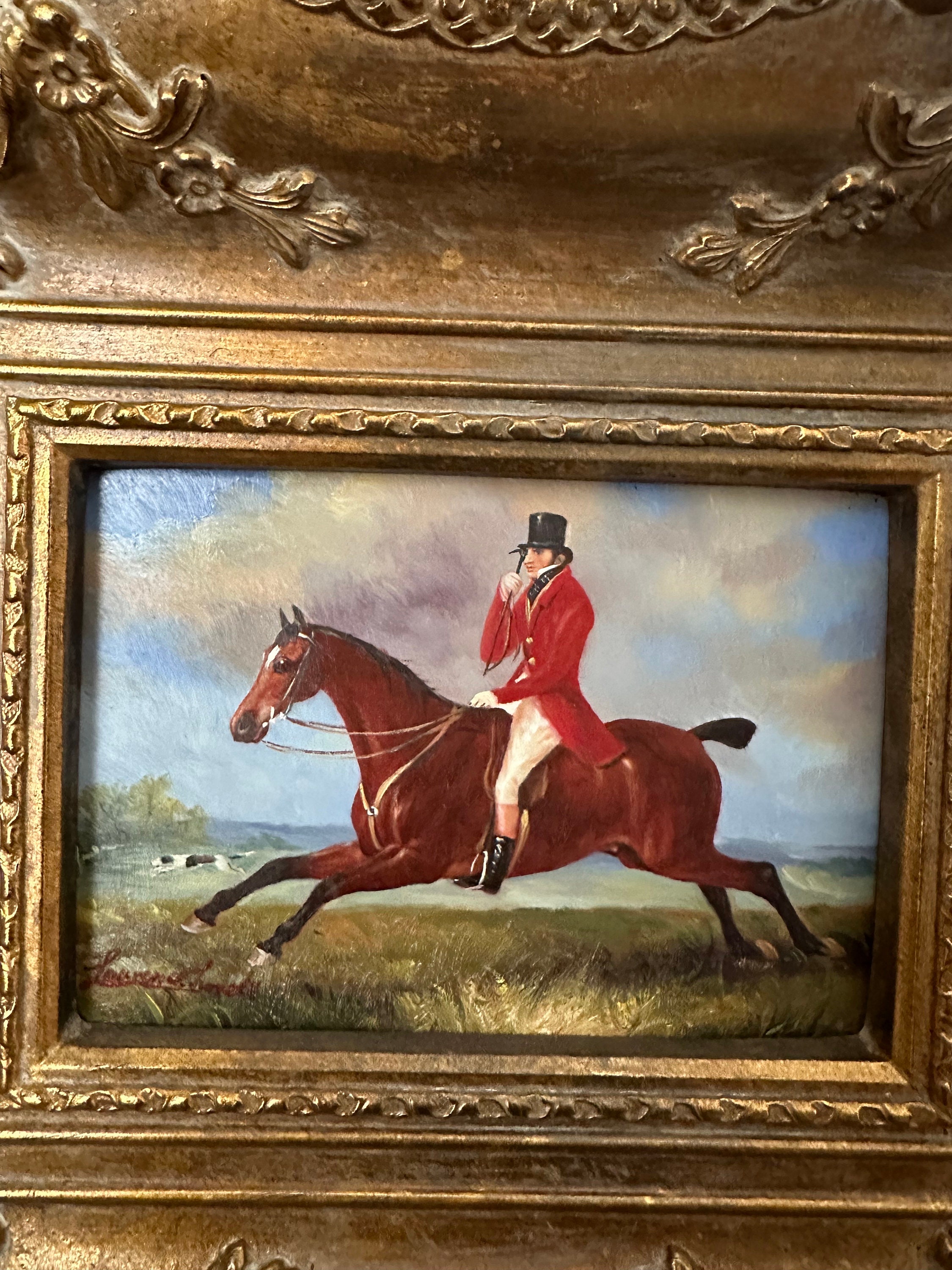 Antique Hunt Scene Oil Painting on Board in Custom Frame - Etsy