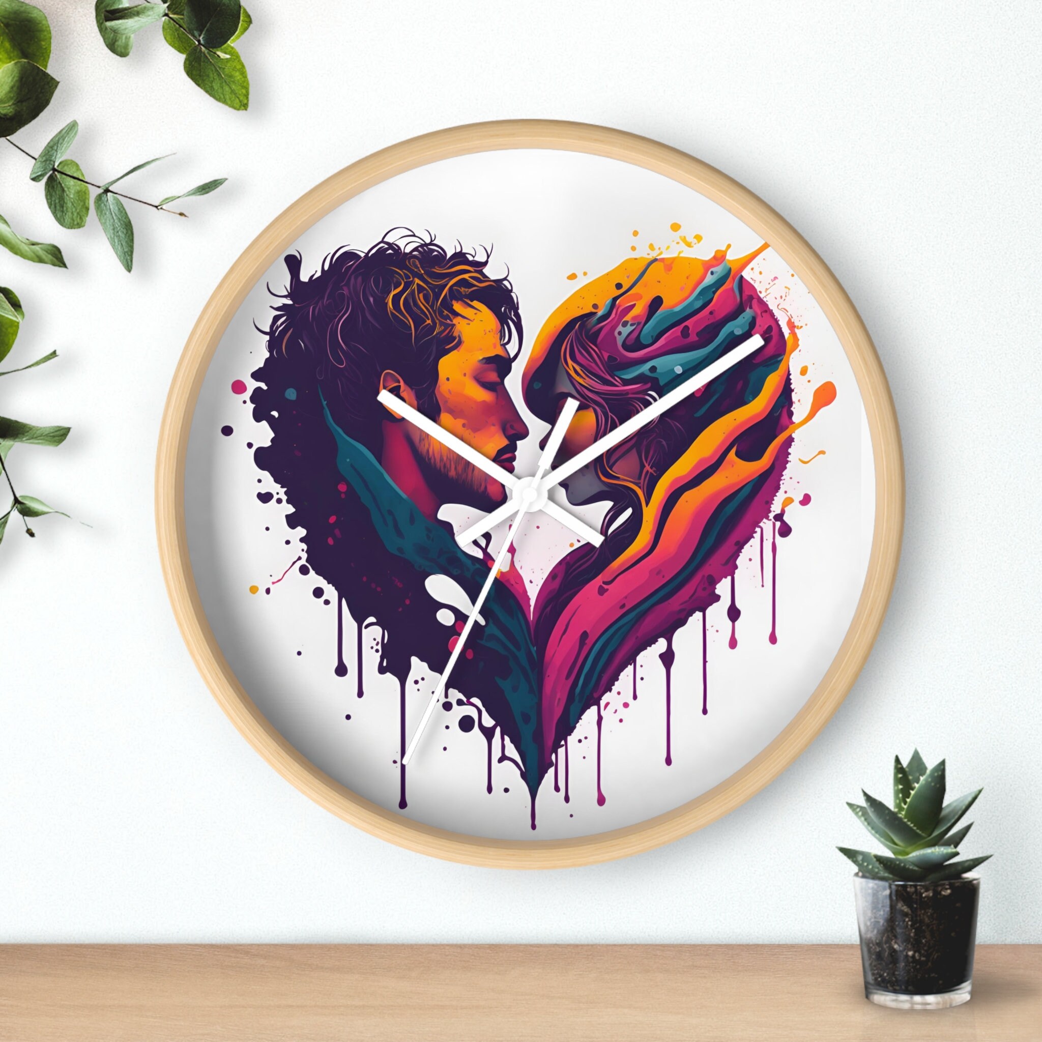 Colorful Heart Kiss Wall Clock Romantic Wooden Timepiece for - Etsy