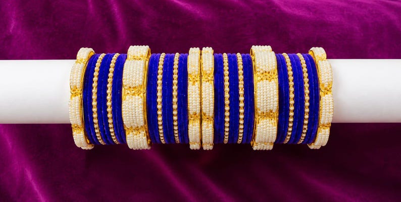 Royal Blue Bridal Bangles Set | Pearl & Gold Indian Wedding Chura - Etsy