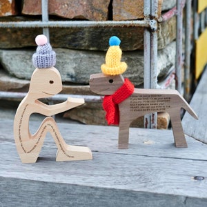 Personalized Man and Dog Wooden Sculpture Custom Boy With Dog Figurine ...