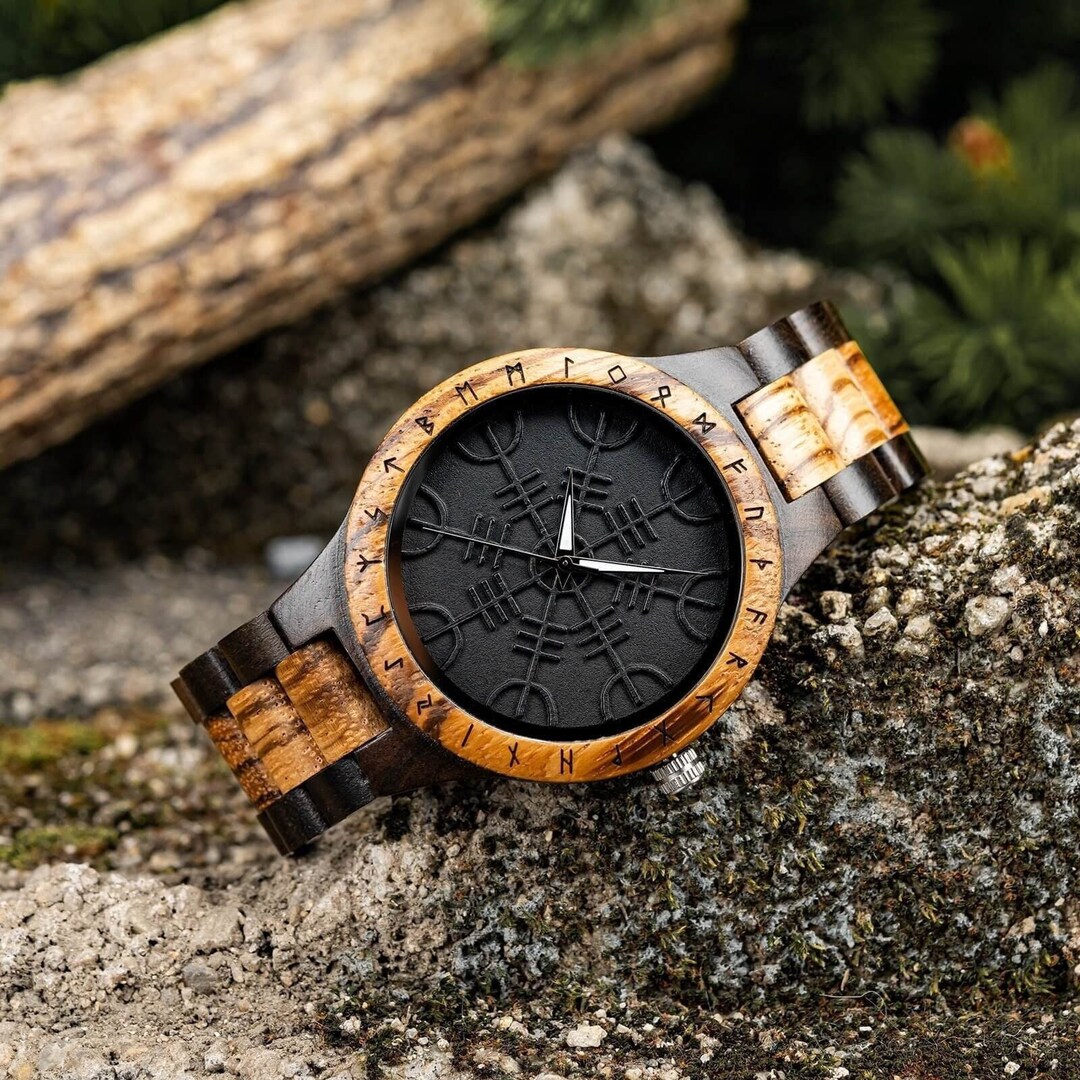 Engraved Aegishjalmur Watch With Viking Runes Helm of Awe Watch ...