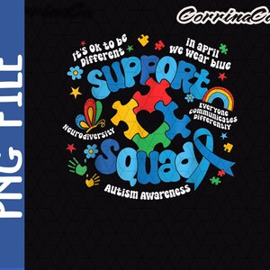 Autism Support Squad Png Sublimation Design Download, Autism Awareness ...