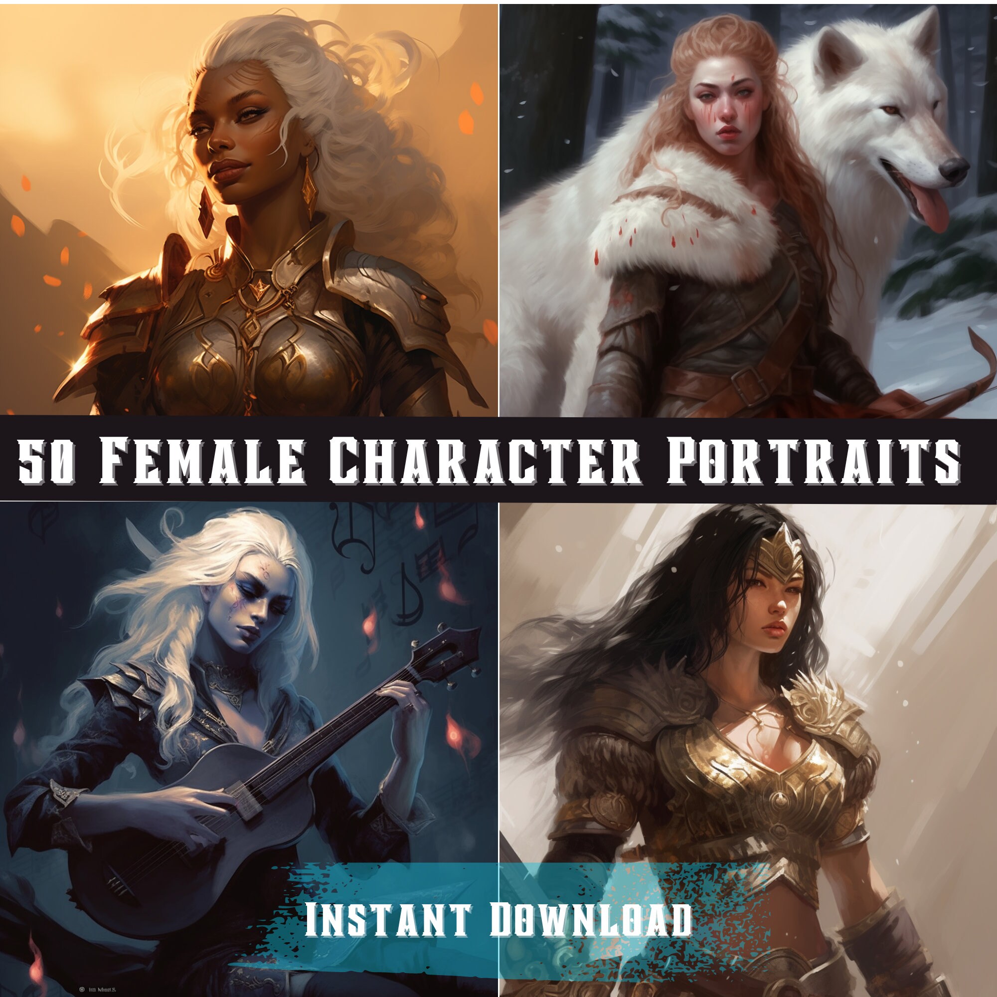 Set of 50 Female D&D Character Portrait Prints With Bonus Artwork ...