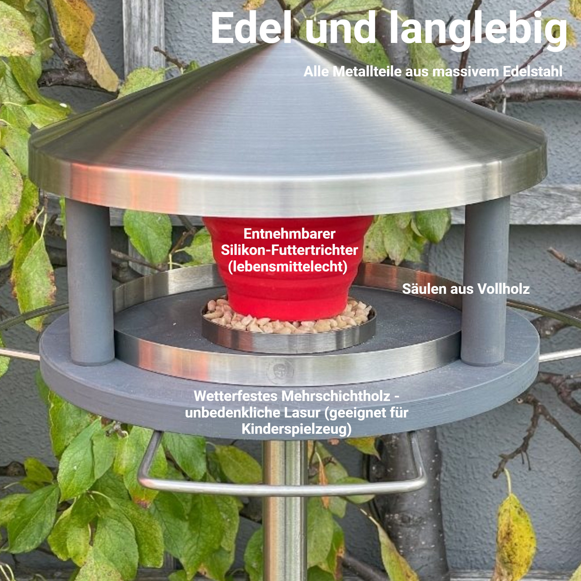 LicusDesign Edelstahl Vogelhaus mit Ständer wetterfest! Hochwertiges ...