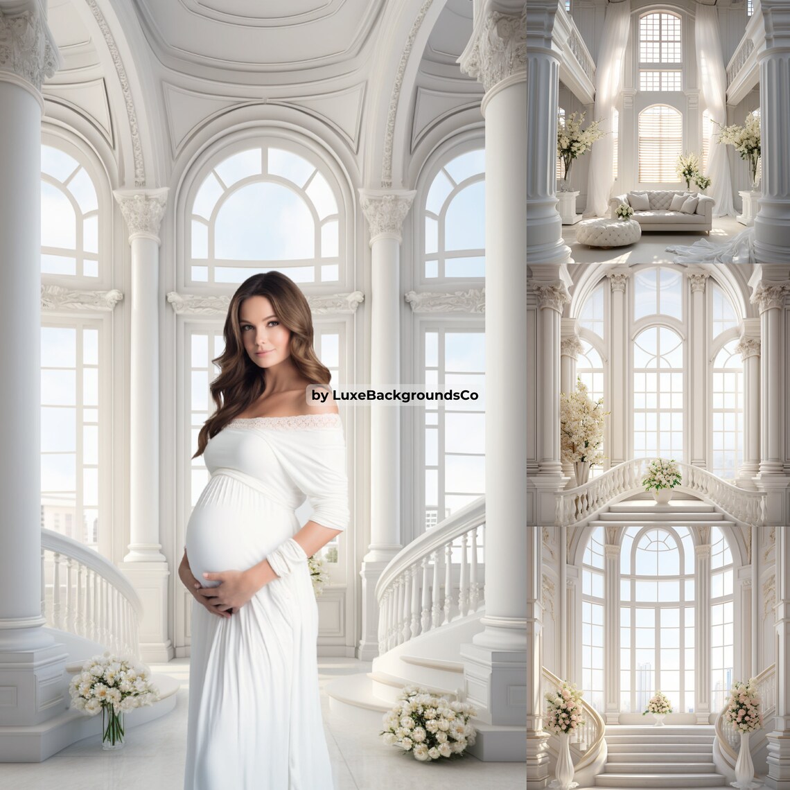 16 Luxury White Room Digital Backdrop, Maternity Backdrop, Pregnancy ...