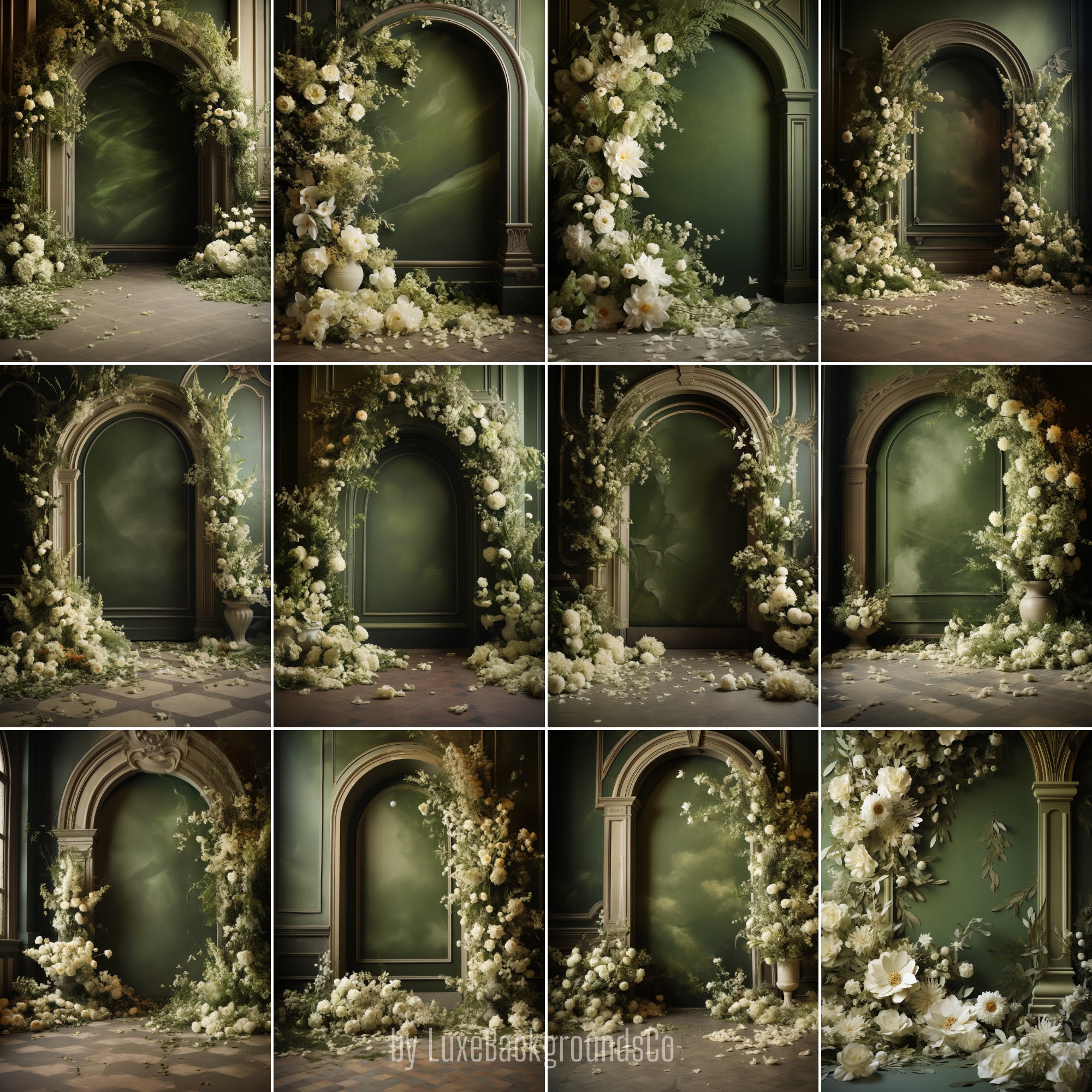 30 Floral Green Wall Backdrop, Bundle Flowers Backdrops, Maternity ...