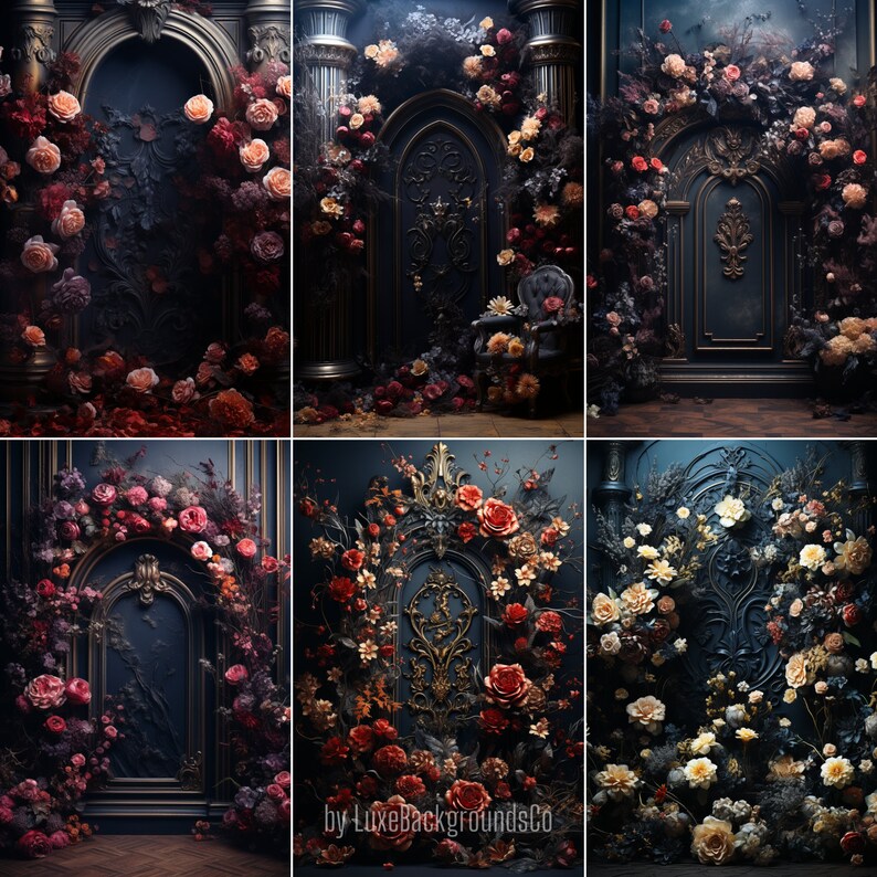 35 Gothic Floral Backdrops, Gothic Scene Digital Backdrop, Halloween ...