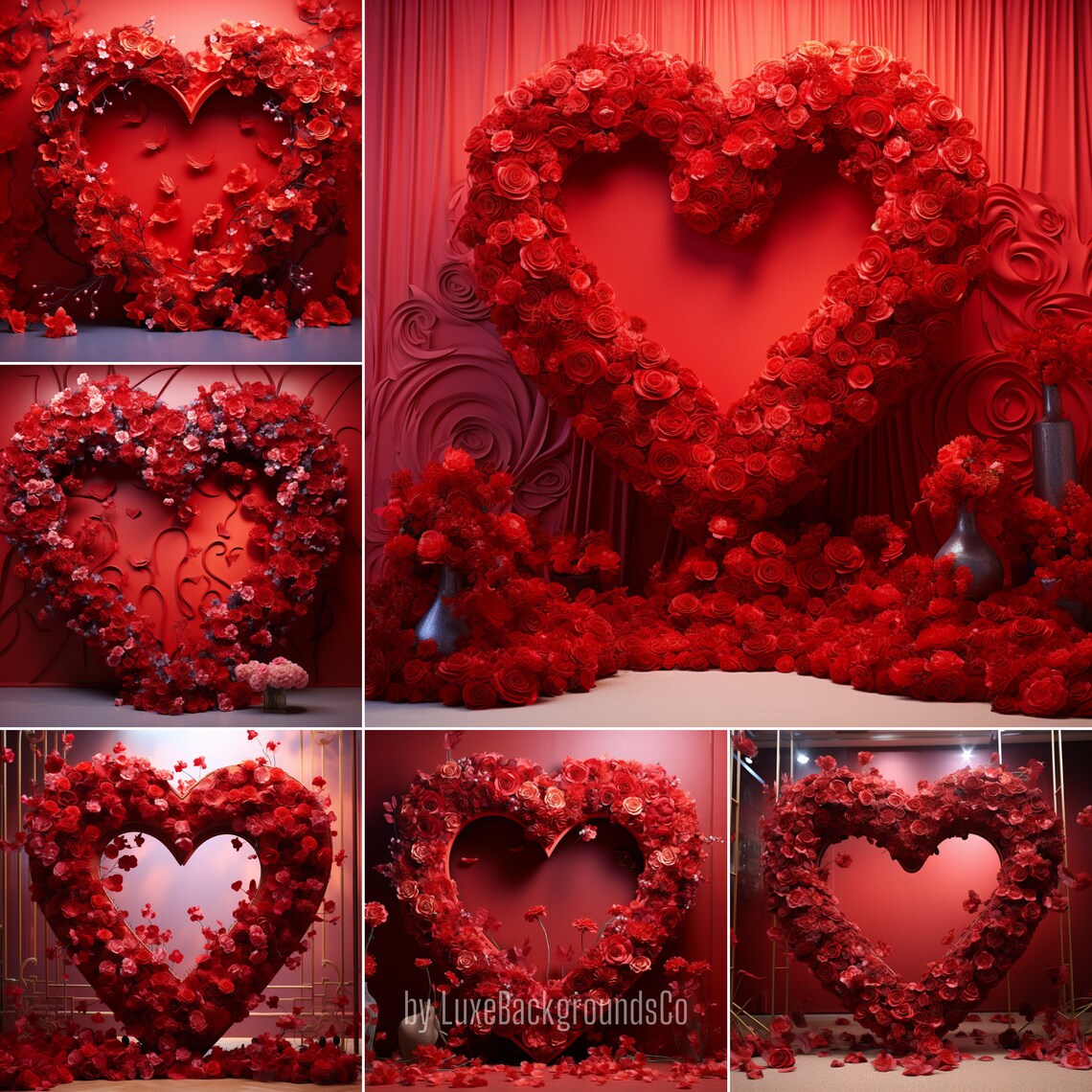 60 Red Heart Flowers Arch Stage Backdrops,valentine's Day Rustic ...