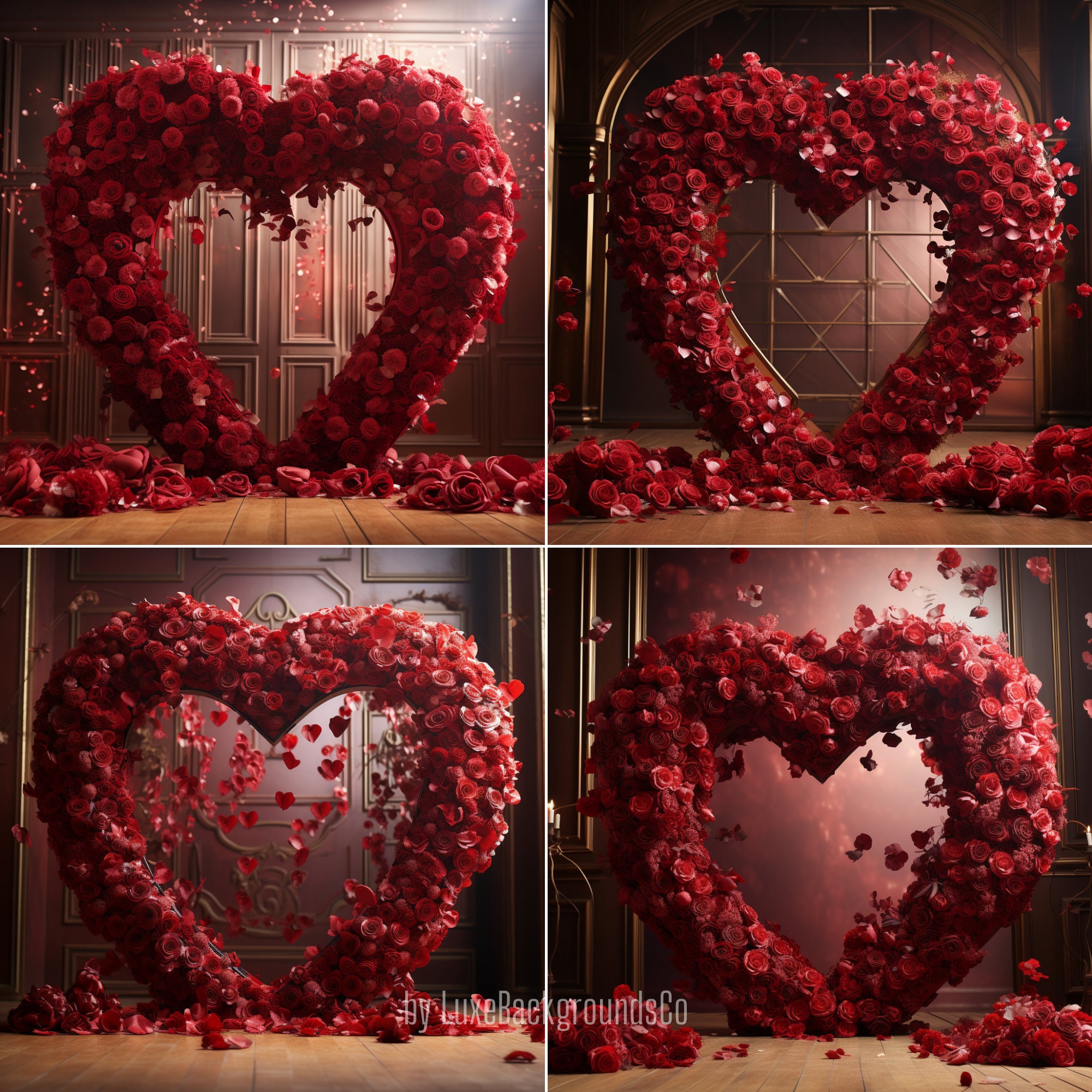 60 Red Heart Flowers Arch Stage Backdrops,valentine's Day Rustic ...