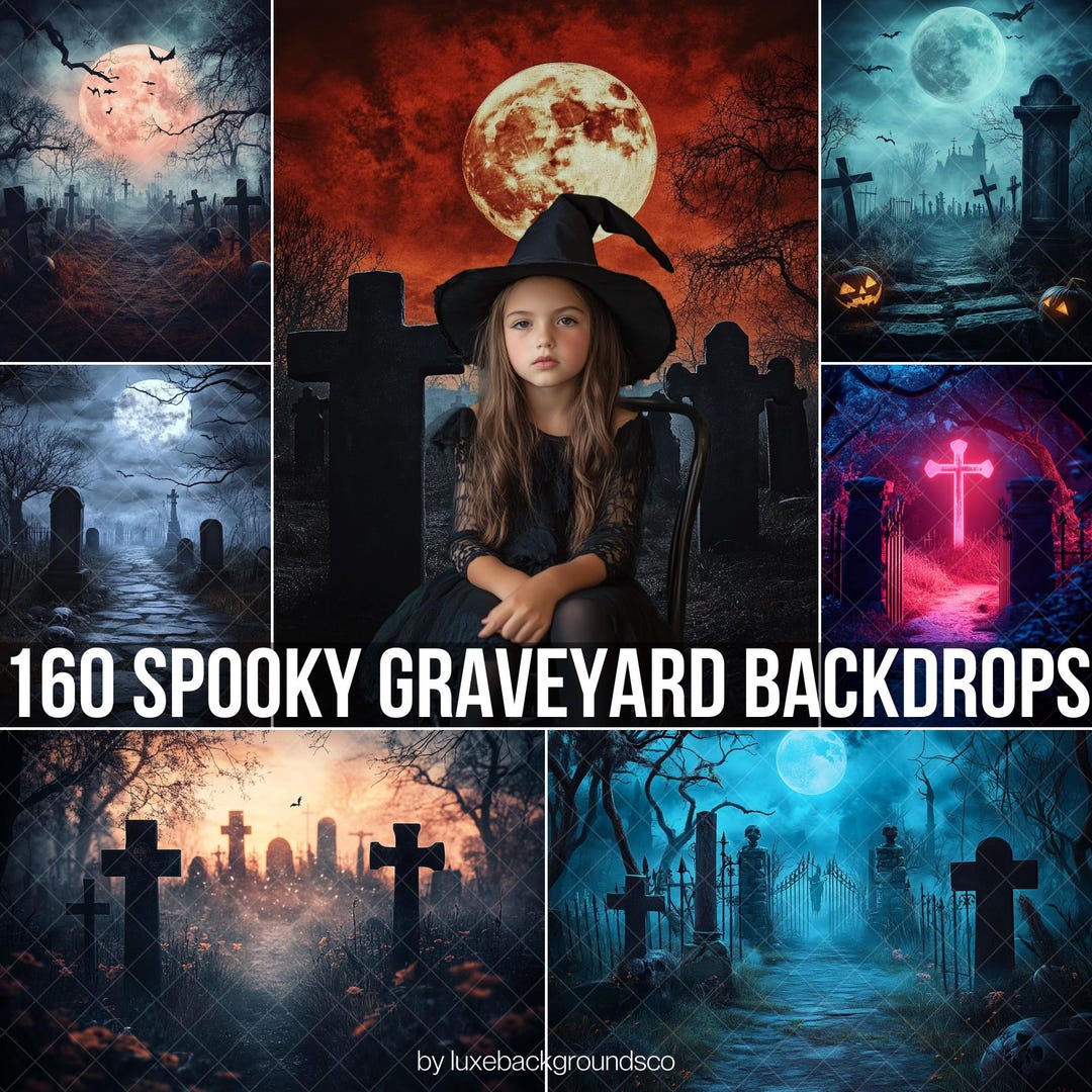 160 Spooky Graveyard Backdrop,halloween Backdrop,digital Backdrop for ...