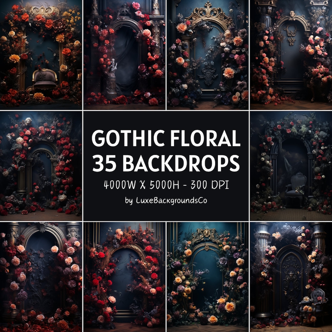 35 Gothic Floral Backdrops, Gothic Scene Digital Backdrop, Halloween ...