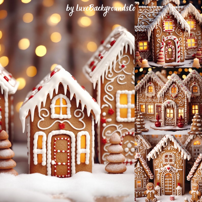 25 Christmas Gingerbread House Digital Backdrops, Festive Holiday ...