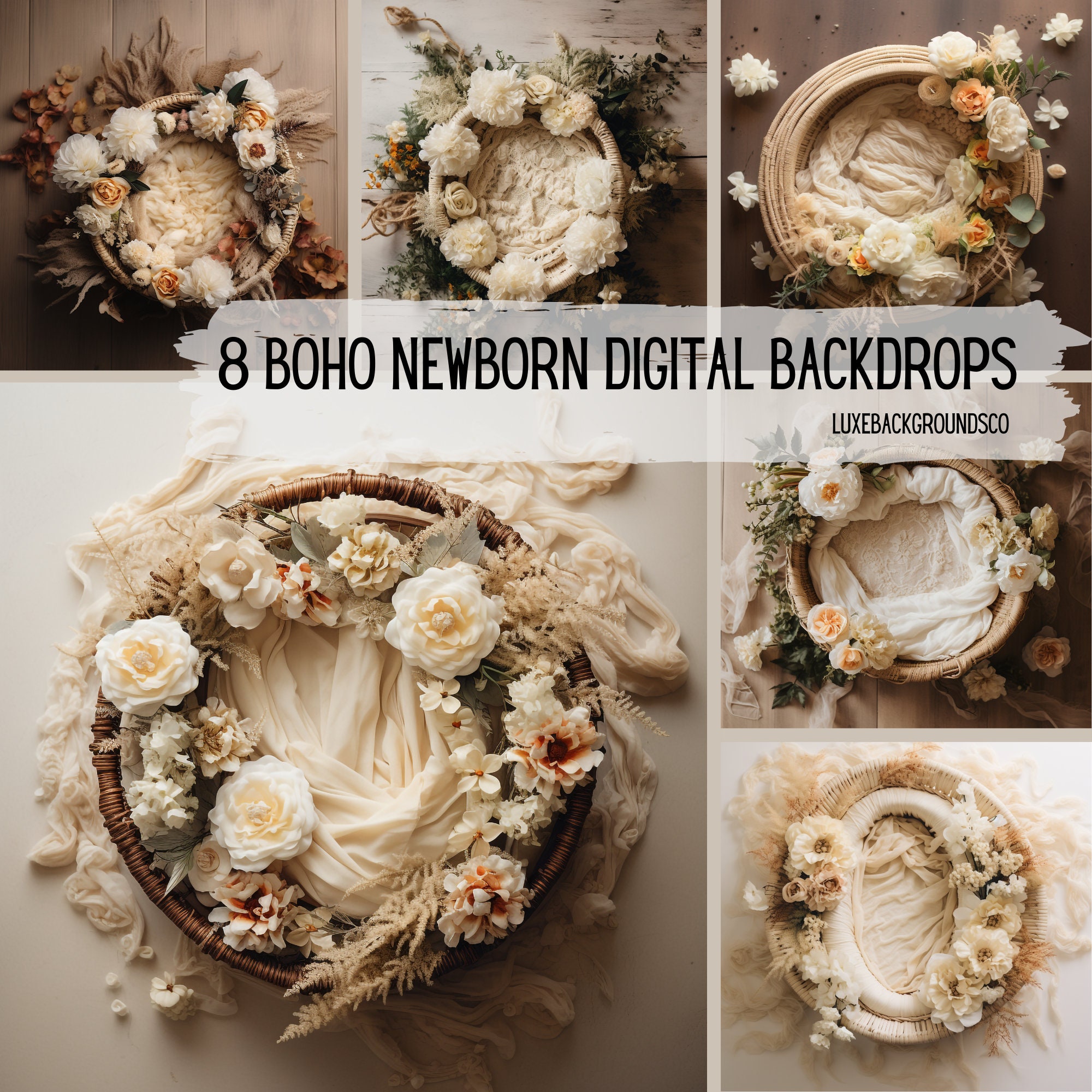 8 Boho Style Newborn Backdrop, Newborn Background, Studio Background ...