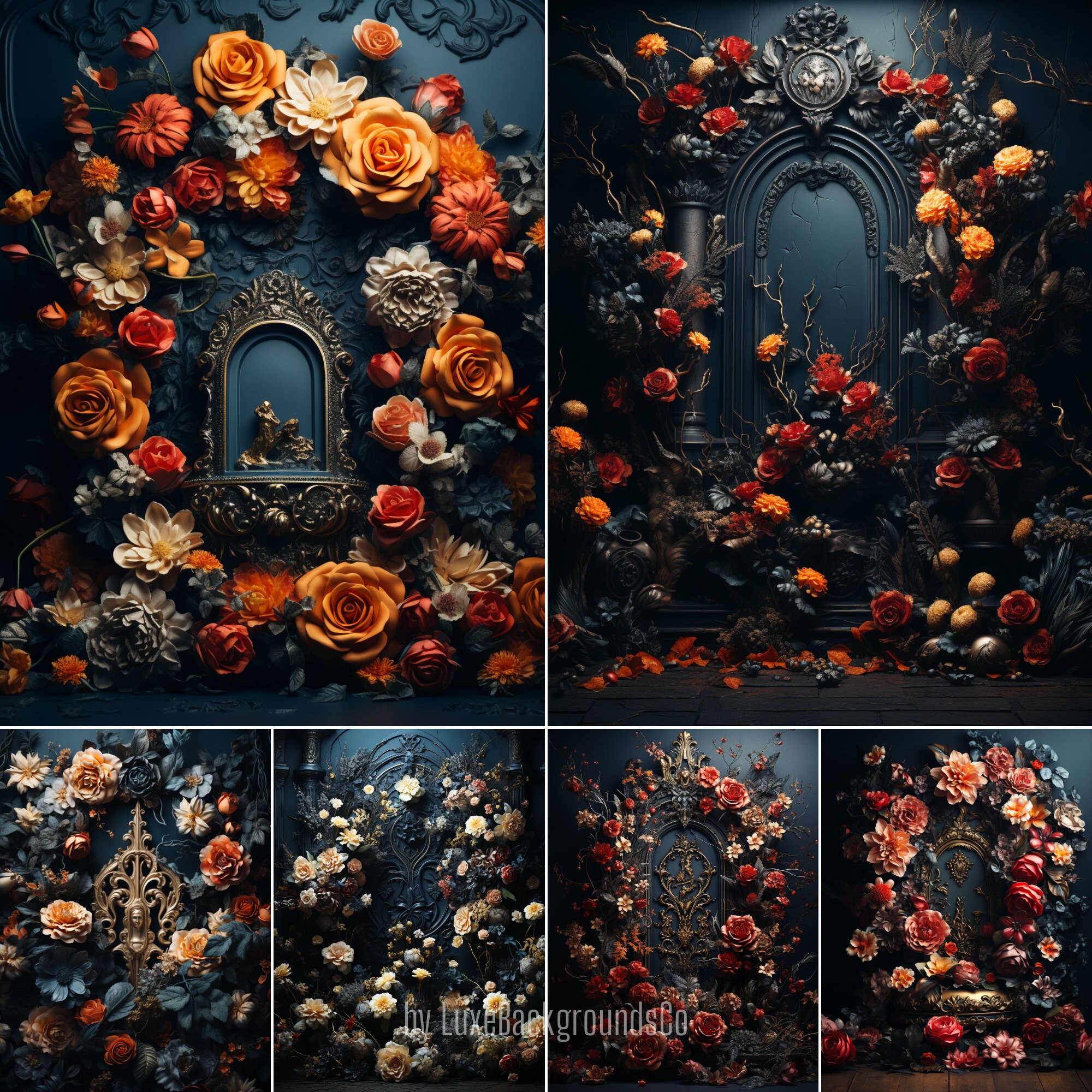 35 Gothic Floral Backdrops, Gothic Scene Digital Backdrop, Halloween ...