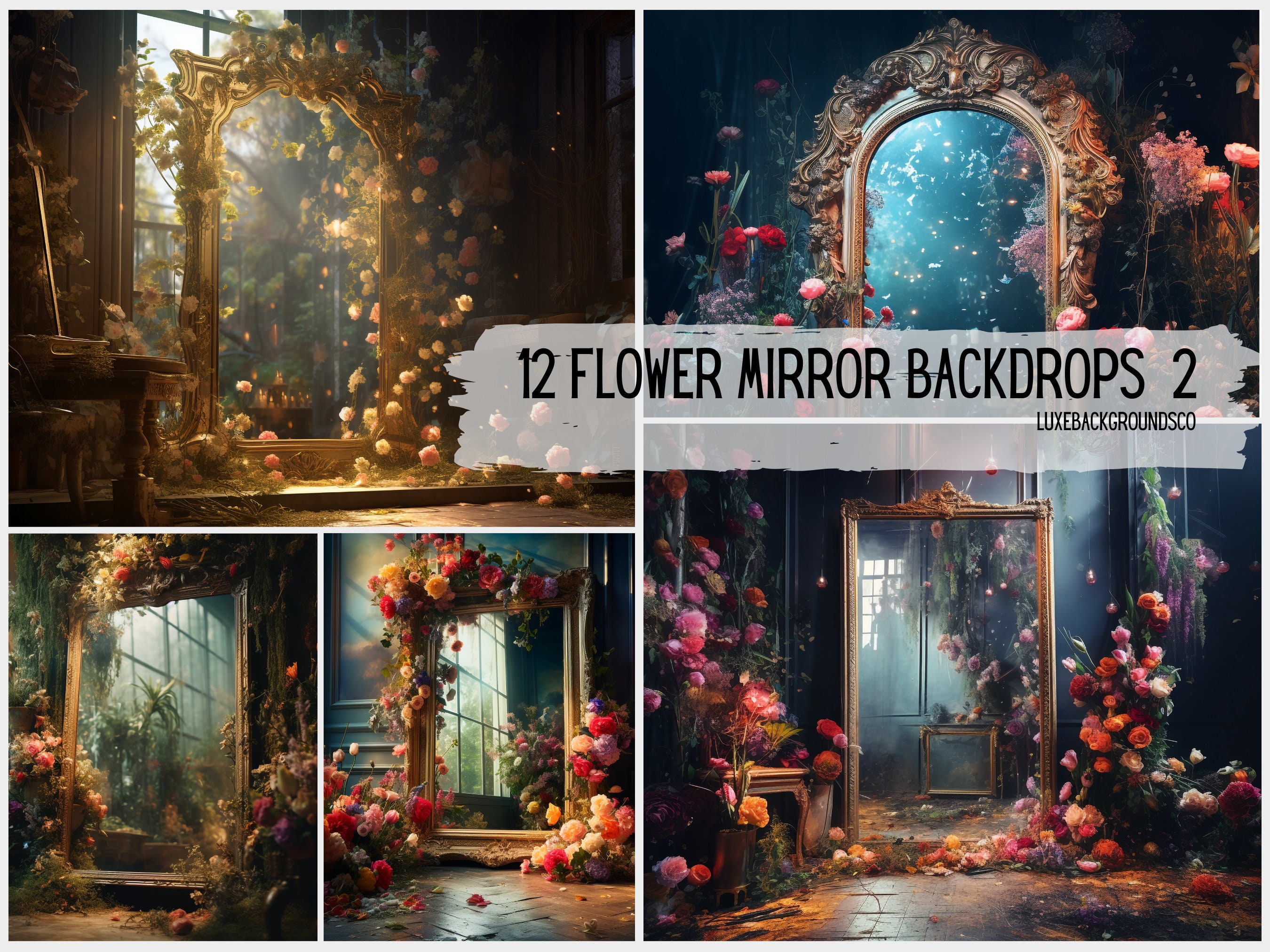 12 Flower Mirror Backdrop, Mirror Backdrop, Maternity Backdrop ...