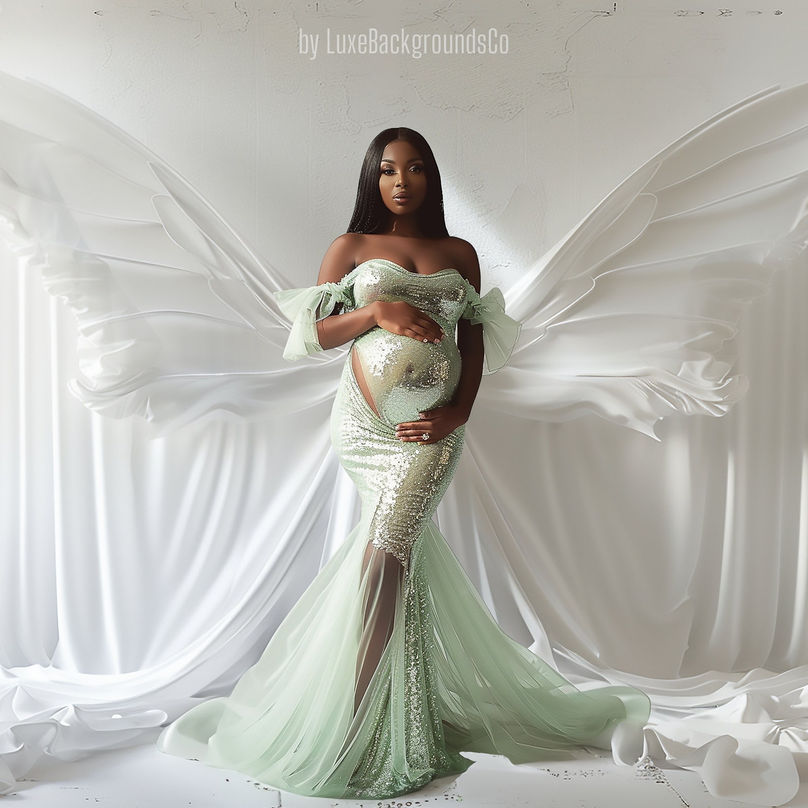 MATERNITY BACKDROP 55 White Fabric Butterfly Wings Photography Prop ...