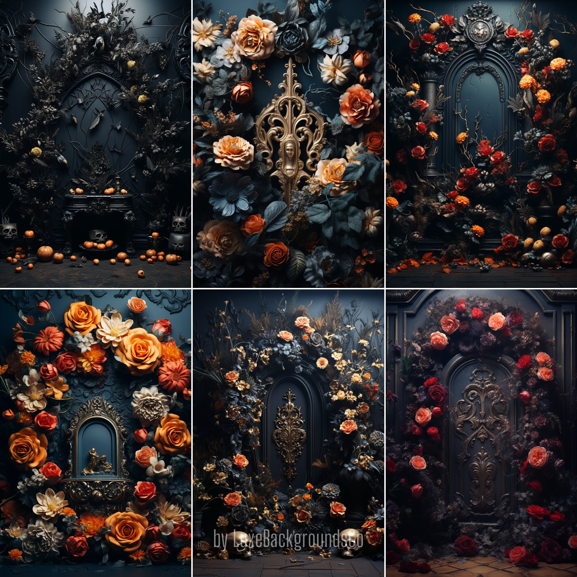 35 Gothic Floral Backdrops, Gothic Scene Digital Backdrop, Halloween ...