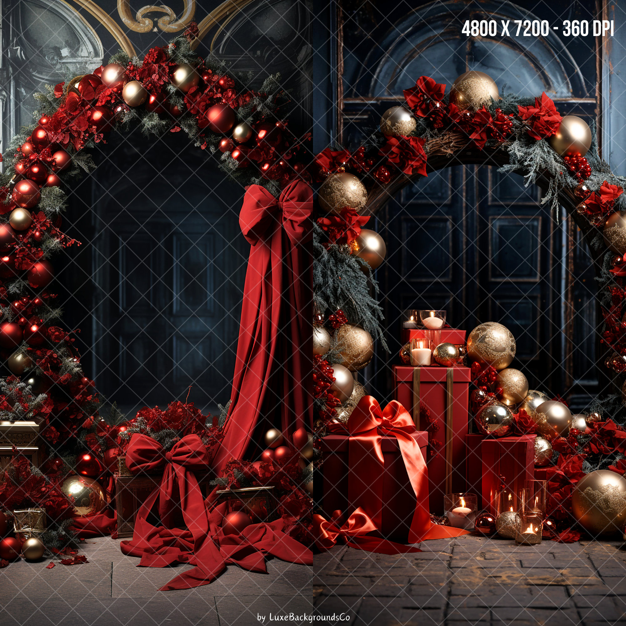 12 Christmas Wreath Digital Backdrops Red Christmas Photo - Etsy