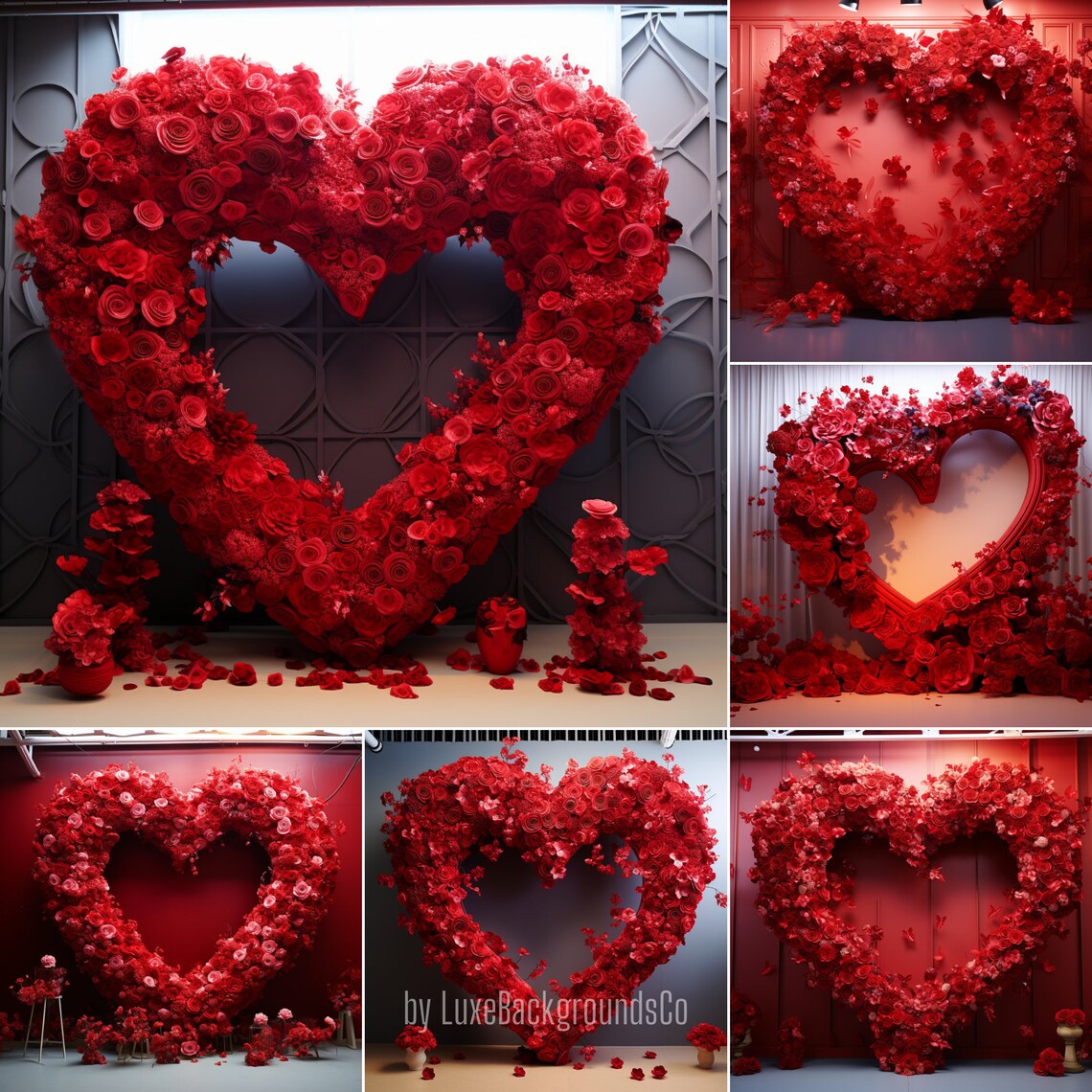 60 Red Heart Flowers Arch Stage Backdrops,valentine's Day Rustic ...