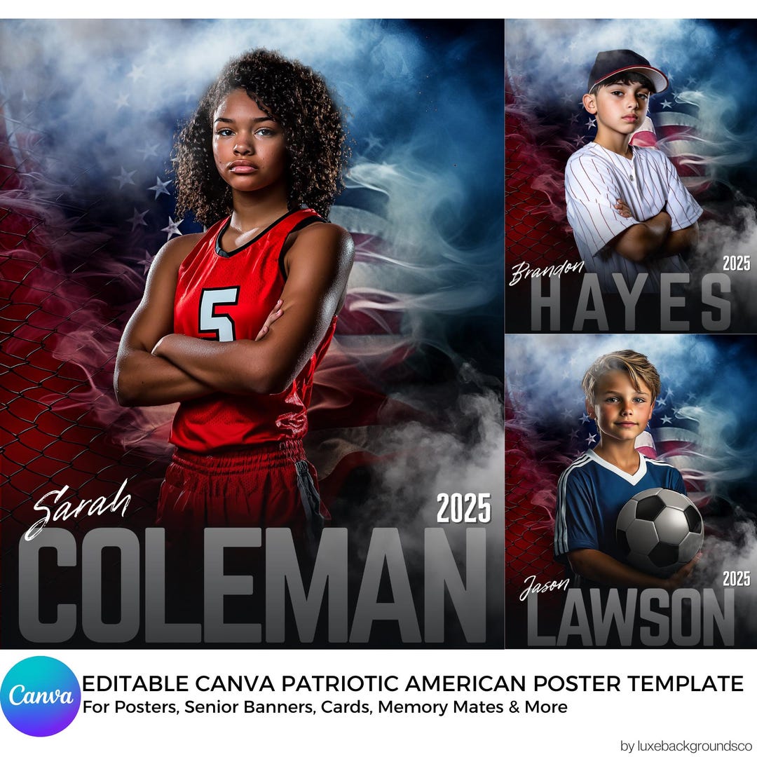 Editable Patriotic American Sports Poster Canva Template – Bold 4th of ...