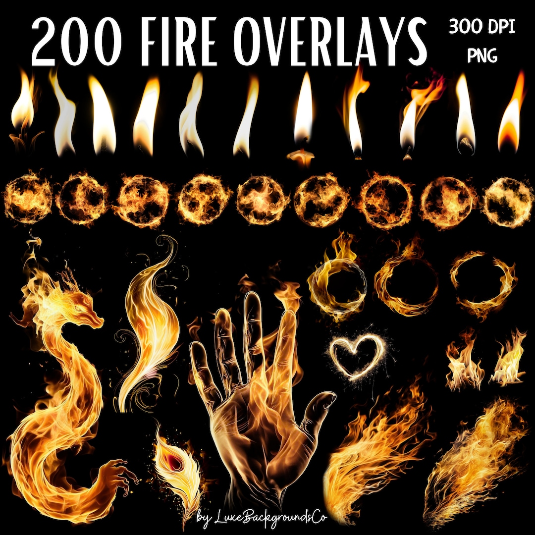 200 Flame PNG Overlays, Fire Overlay for Editing, Spark Overlays ...
