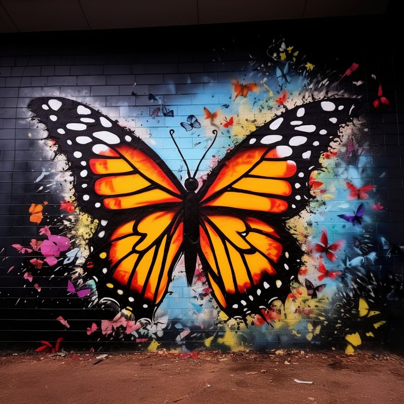 13 Butterfly Graffiti Digital Photography Backdrops, Photoshop Texture ...