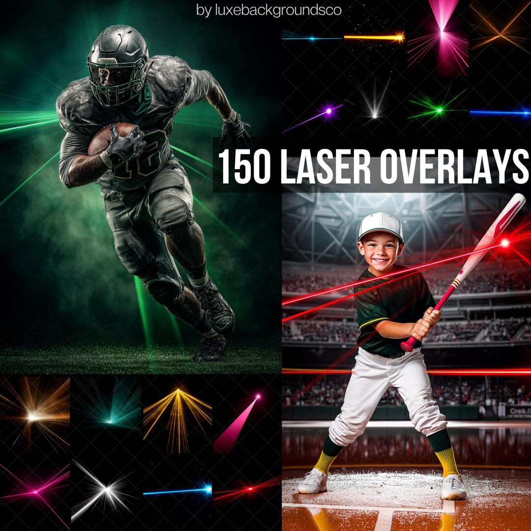 150 Colored Laser Overlays for Photoshop Sports Effects, Digital ...