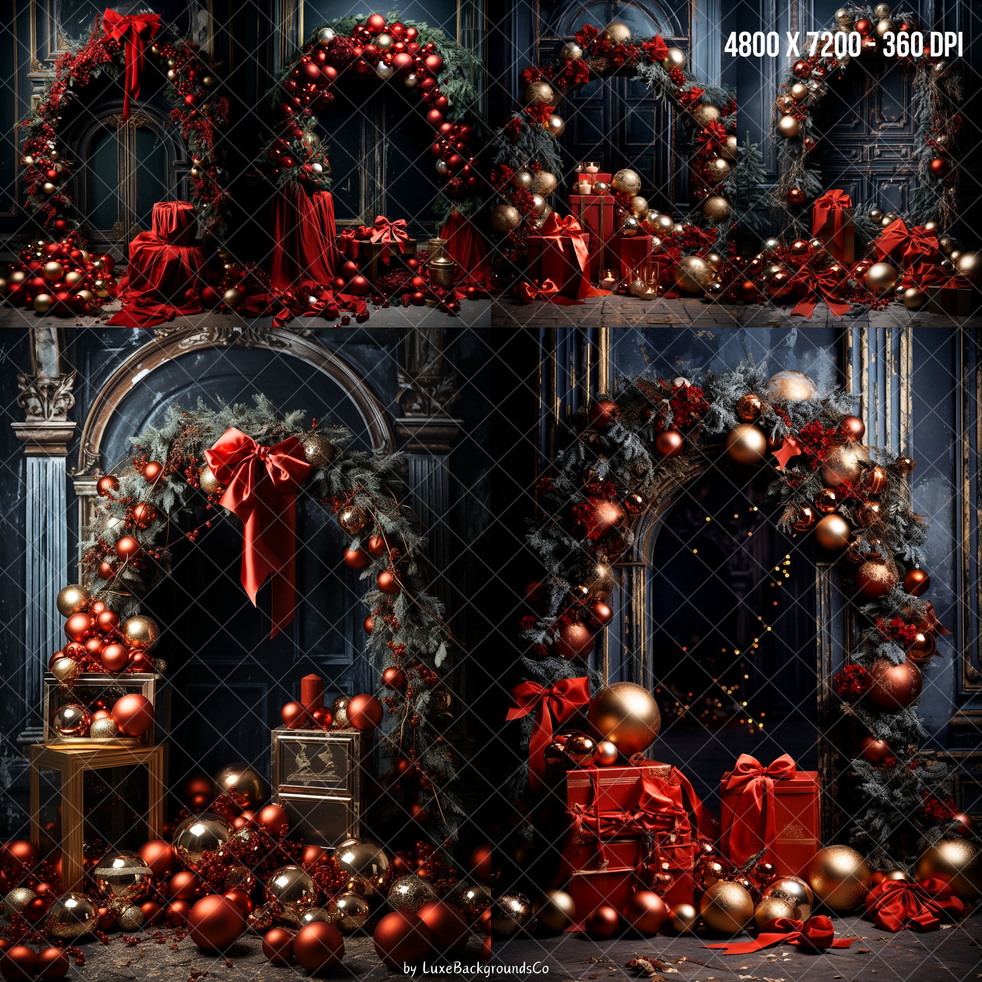 12 Christmas Wreath Digital Backdrops Red Christmas Photo - Etsy