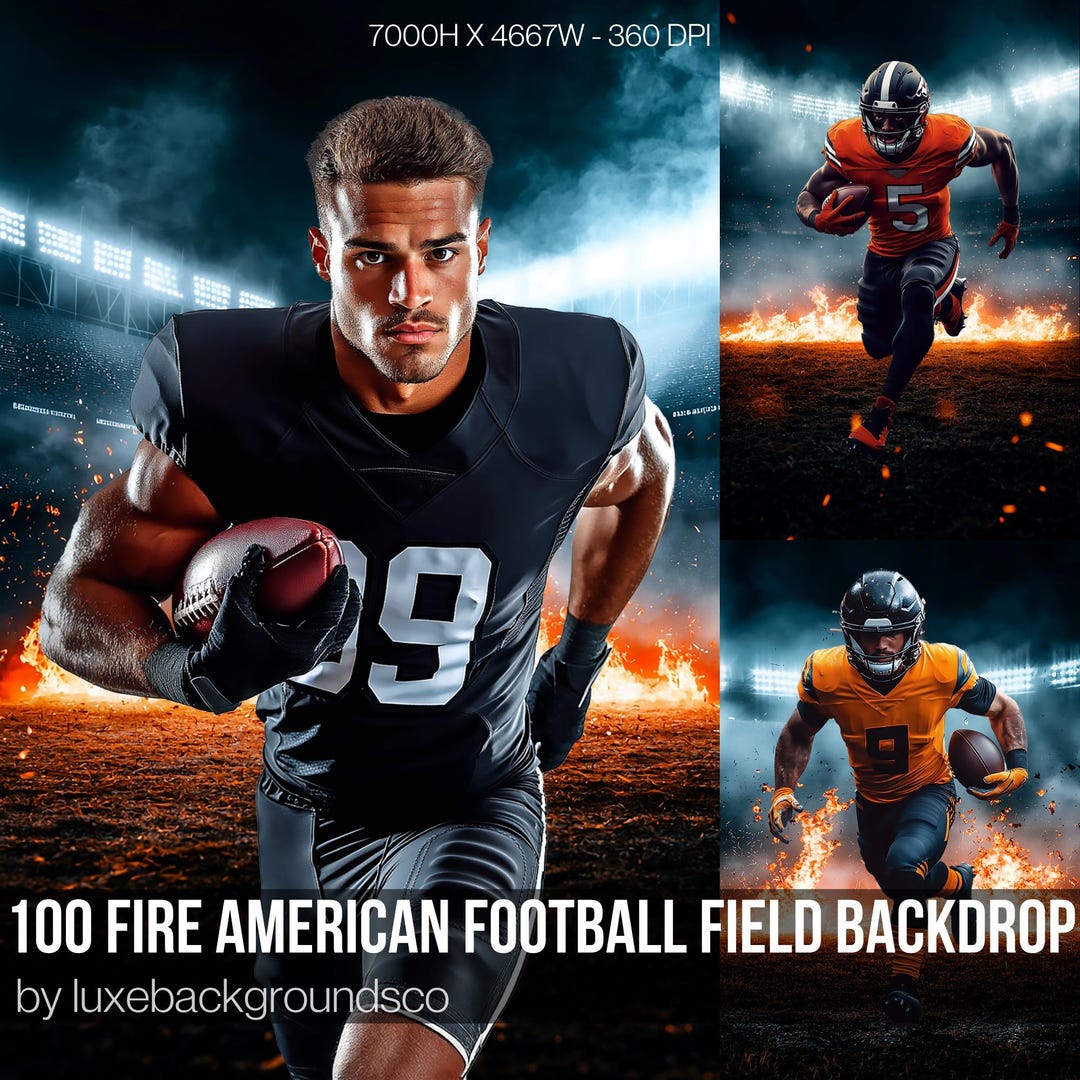100 Fire American Football Field Digital Backdrop,sports Photo ...