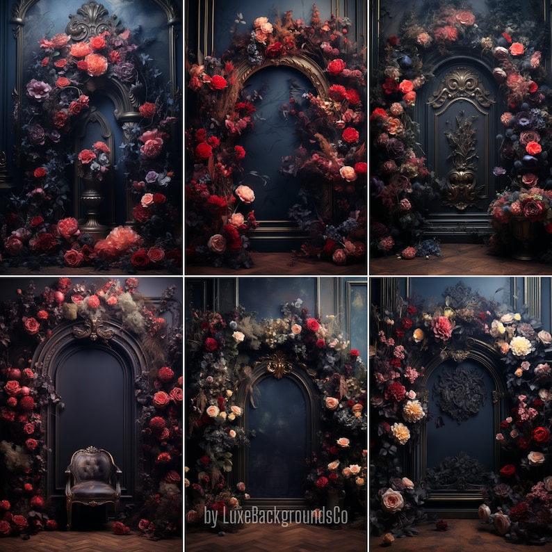 35 Gothic Floral Backdrops, Gothic Scene Digital Backdrop, Halloween ...