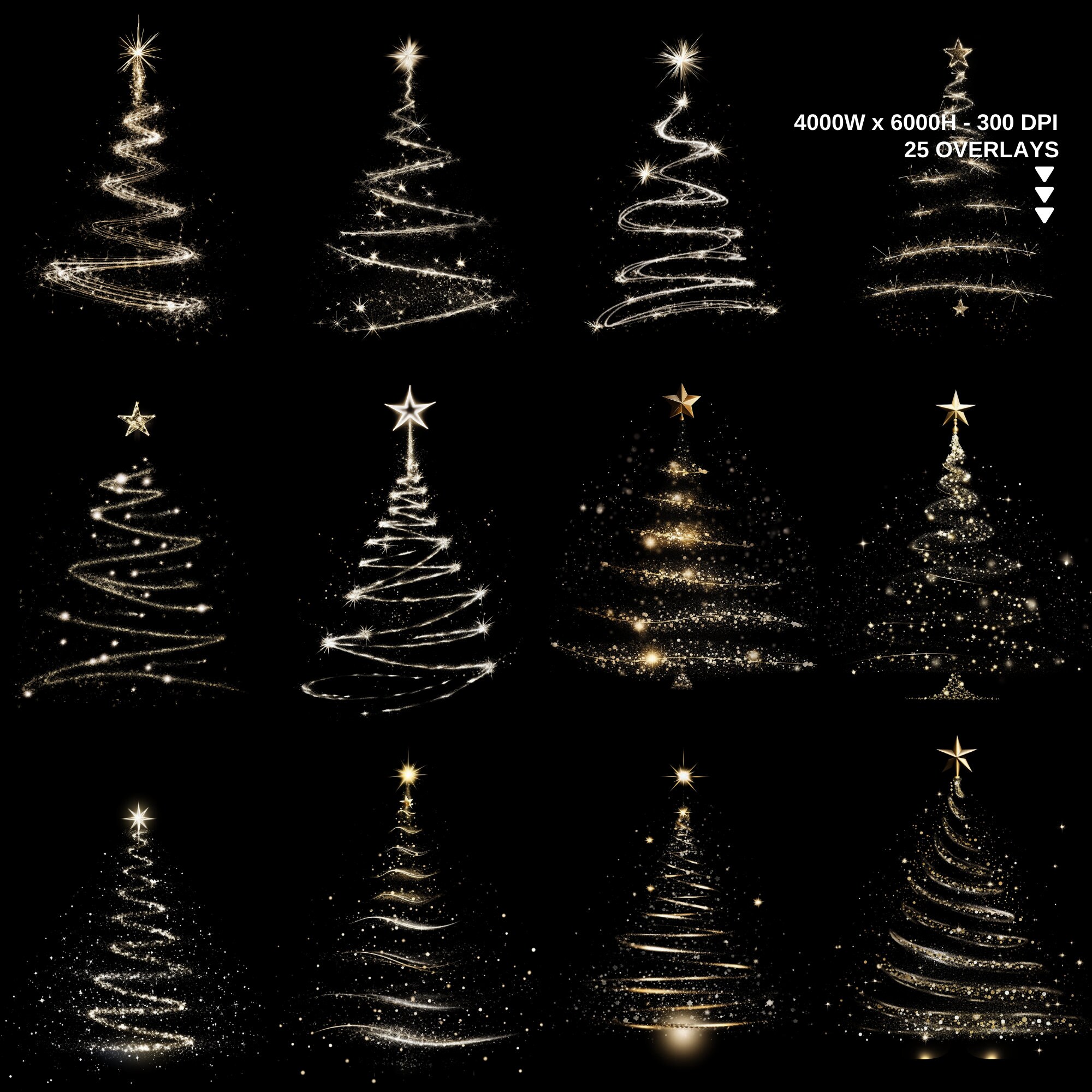 40 Sparkle Christmas Tree Digital Overlay,holiday Tree Lights Effects ...