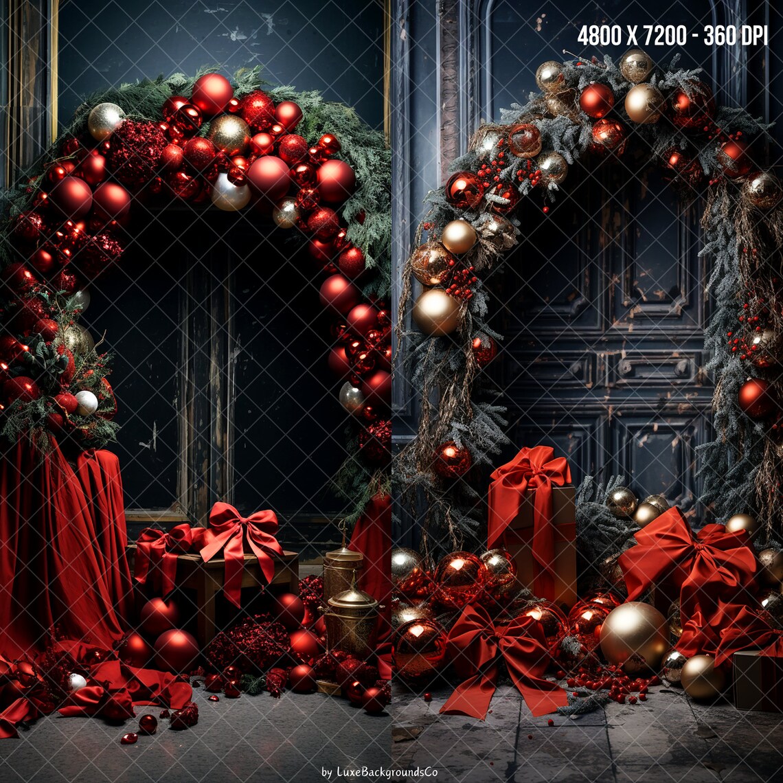 12 Christmas Wreath Digital Backdrops Red Christmas Photo - Etsy